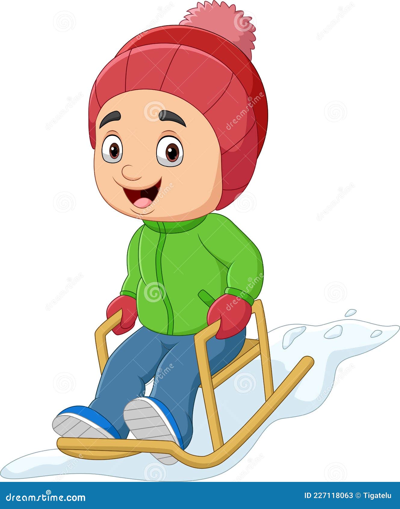 Cartoon Little Boy Sledding Down Stock Vector - Illustration of cartoon ...