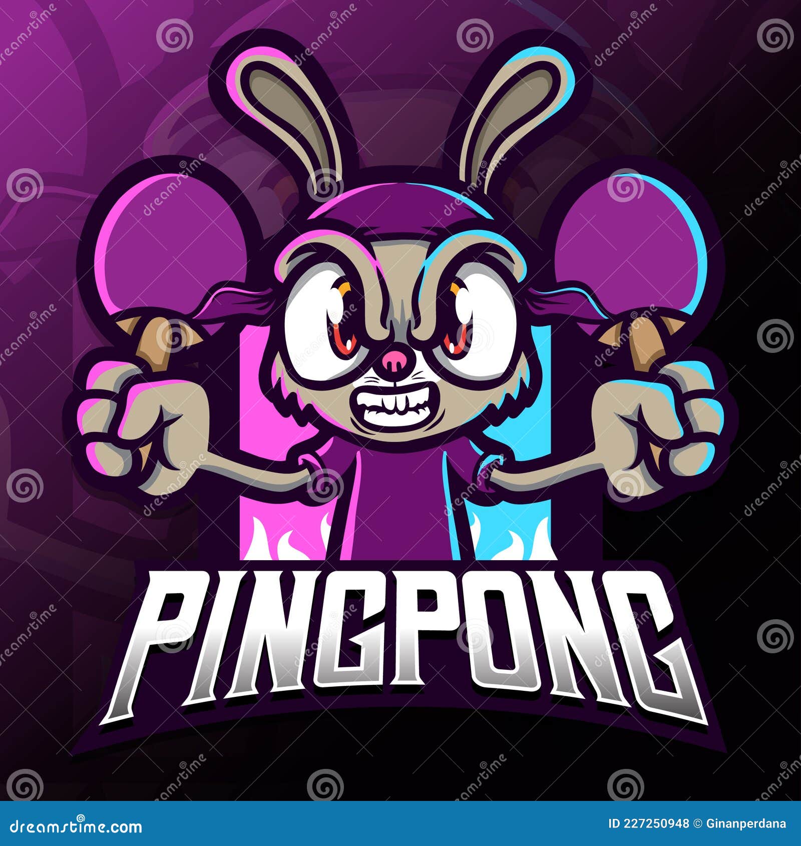 Angry Bunny with Table Tennis Bat Sport Logo Illustration Stock Vector ...