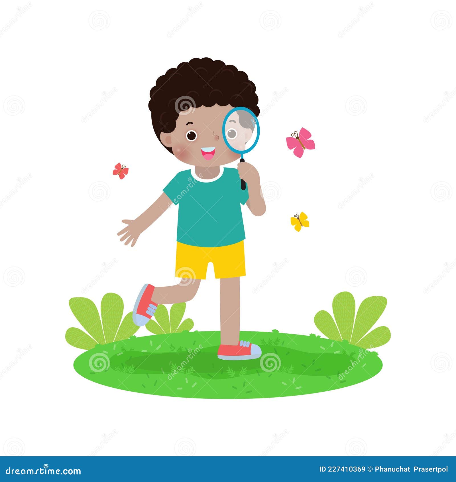 Happy African American Cute Kids Looking Through Magnifying Glasses At ...