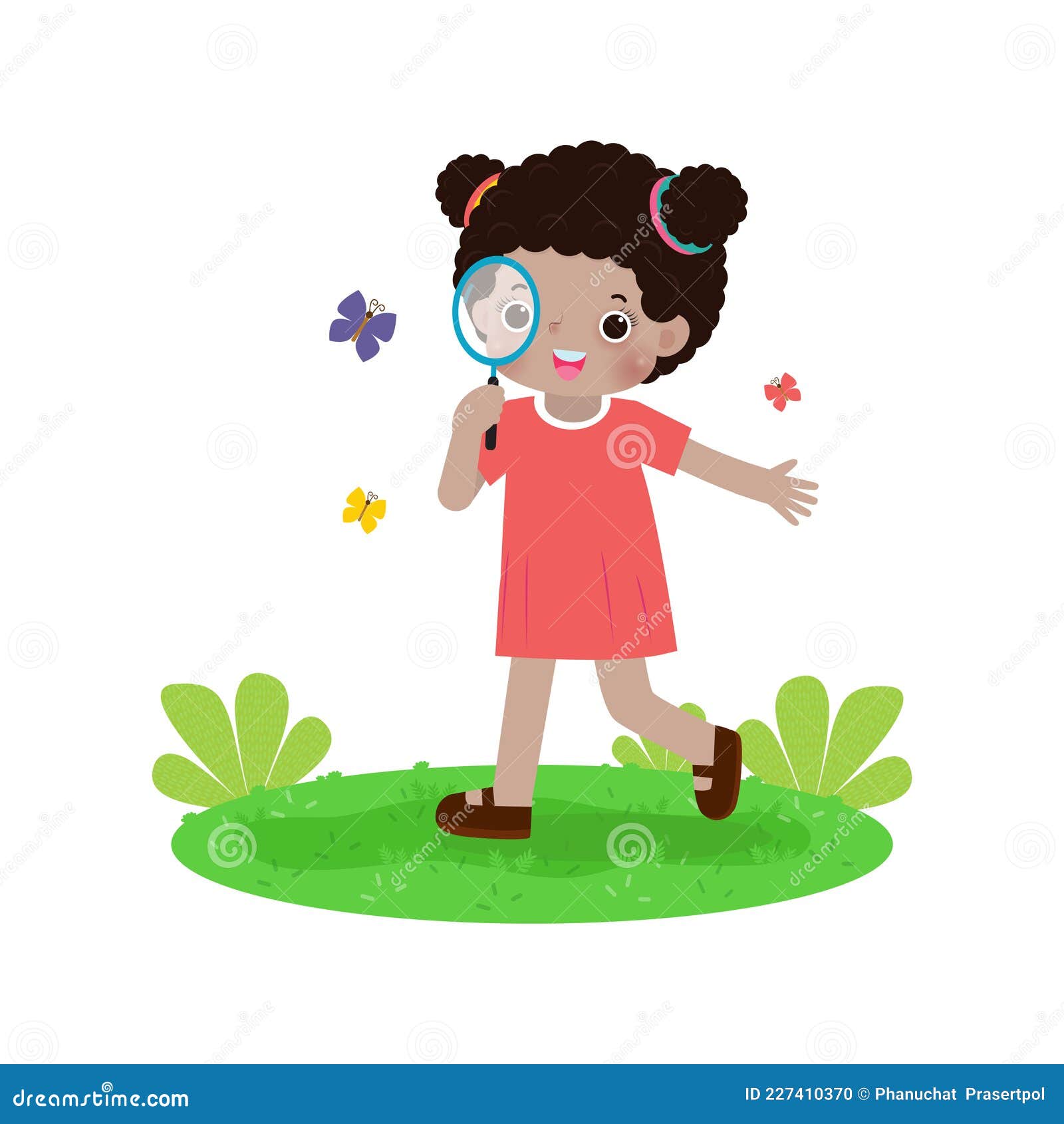 Happy African American Cute Kids Looking through Magnifying Glasses at ...