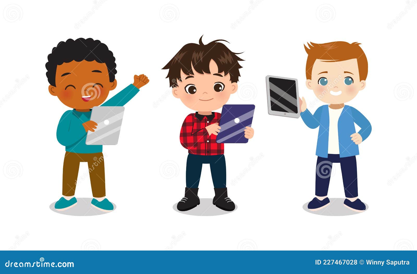 Collection of Boys Playing with Gadget. Stock Vector - Illustration of ...