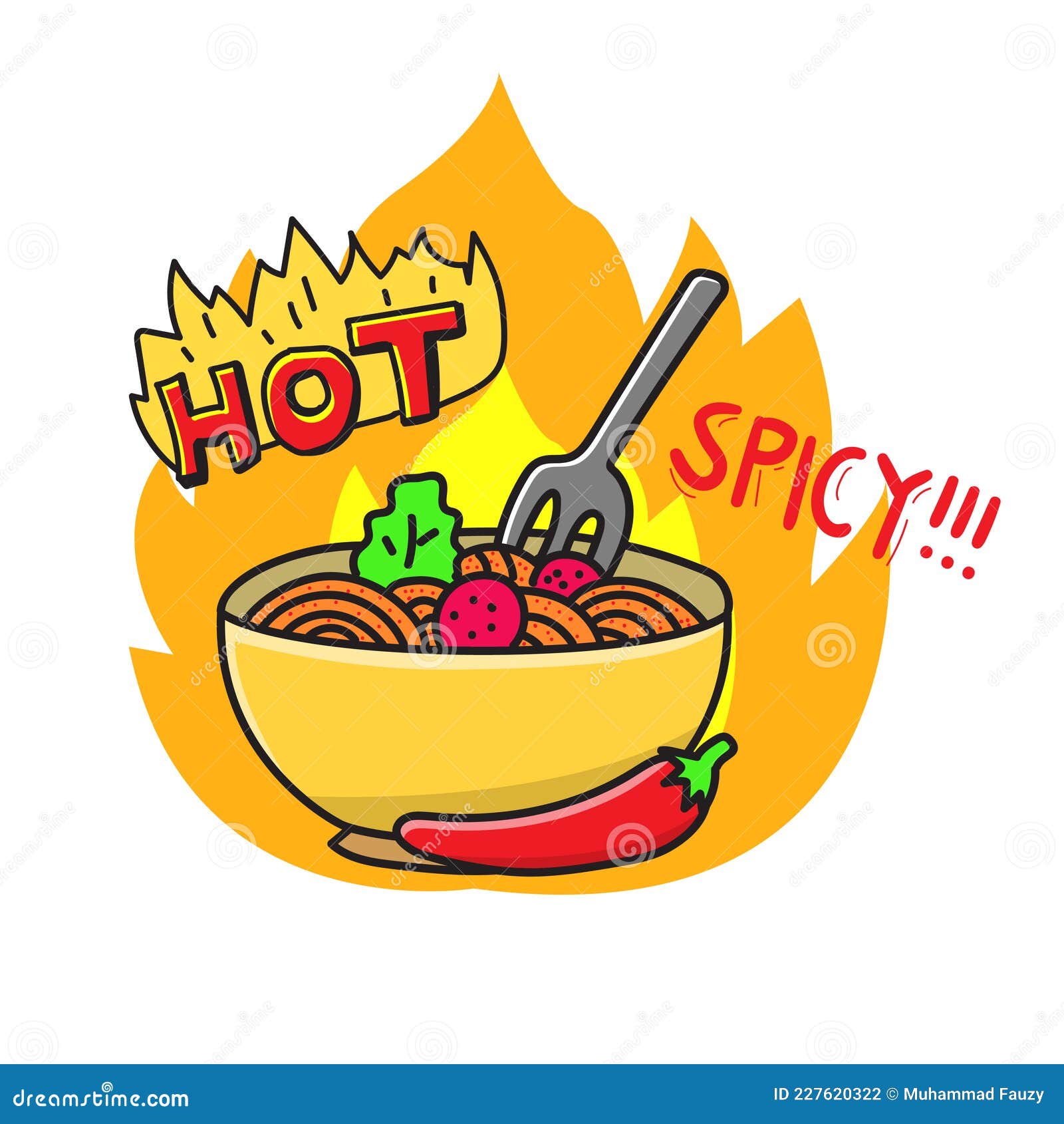 Spicy Noodle Vector with Cartoon Style Stock Vector - Illustration of ...