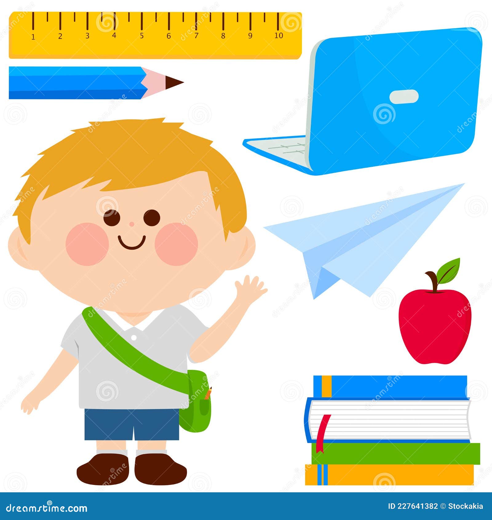 Student Boy and Set of School Objects. Vector Illustration Stock Vector ...