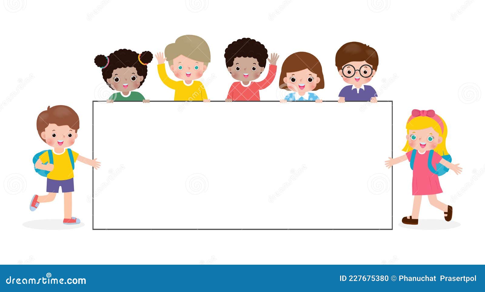 Group Cartoon of Children Holding Blank Sign Banner, Cute Little Kids ...