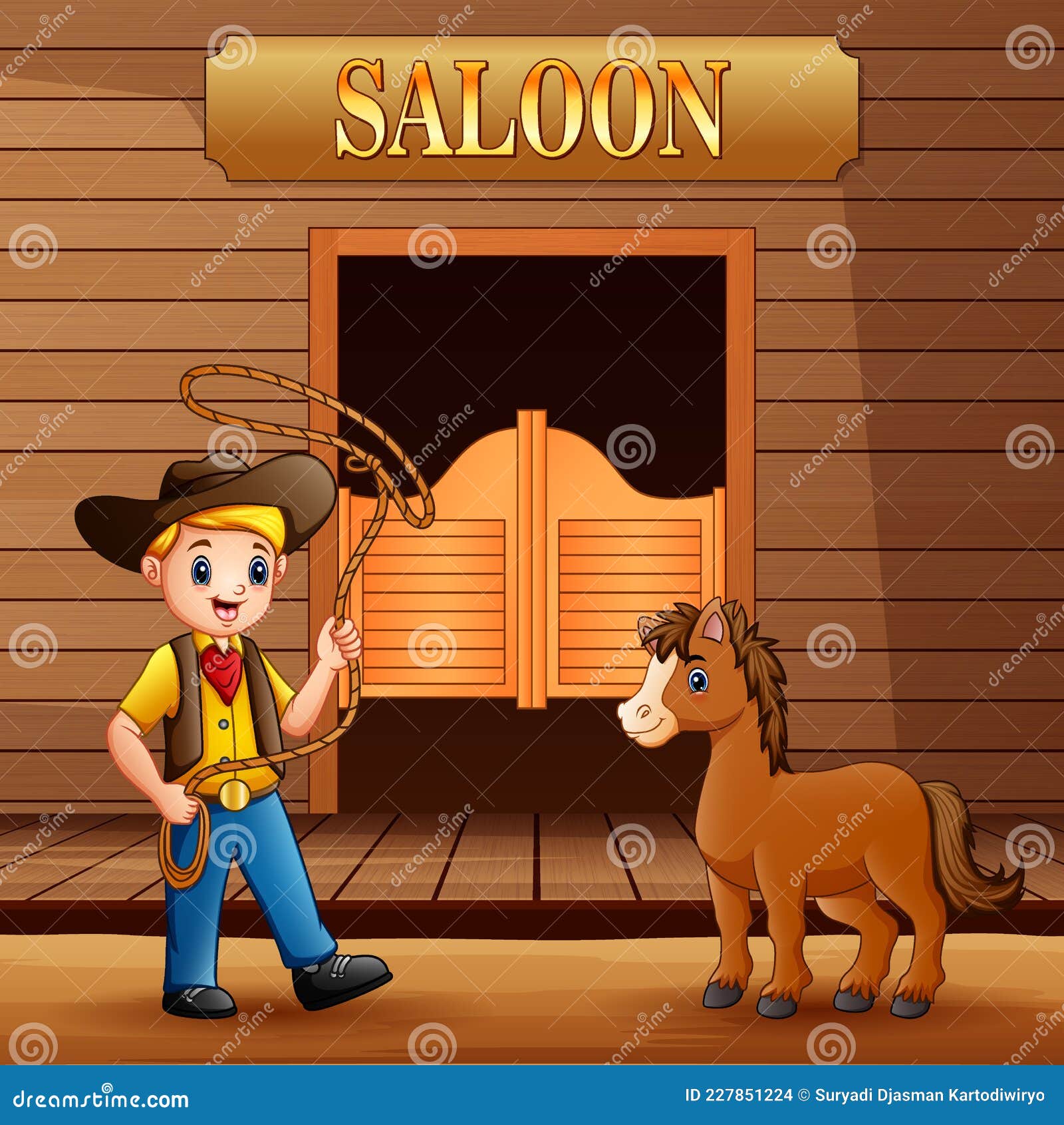 Wild West Saloon With Cowboy And A Horse Vector Illustration ...
