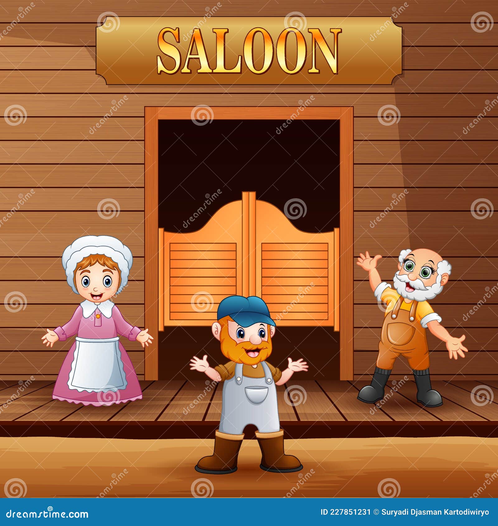 Male and Female Standing in Front of Saloon Stock Vector - Illustration ...