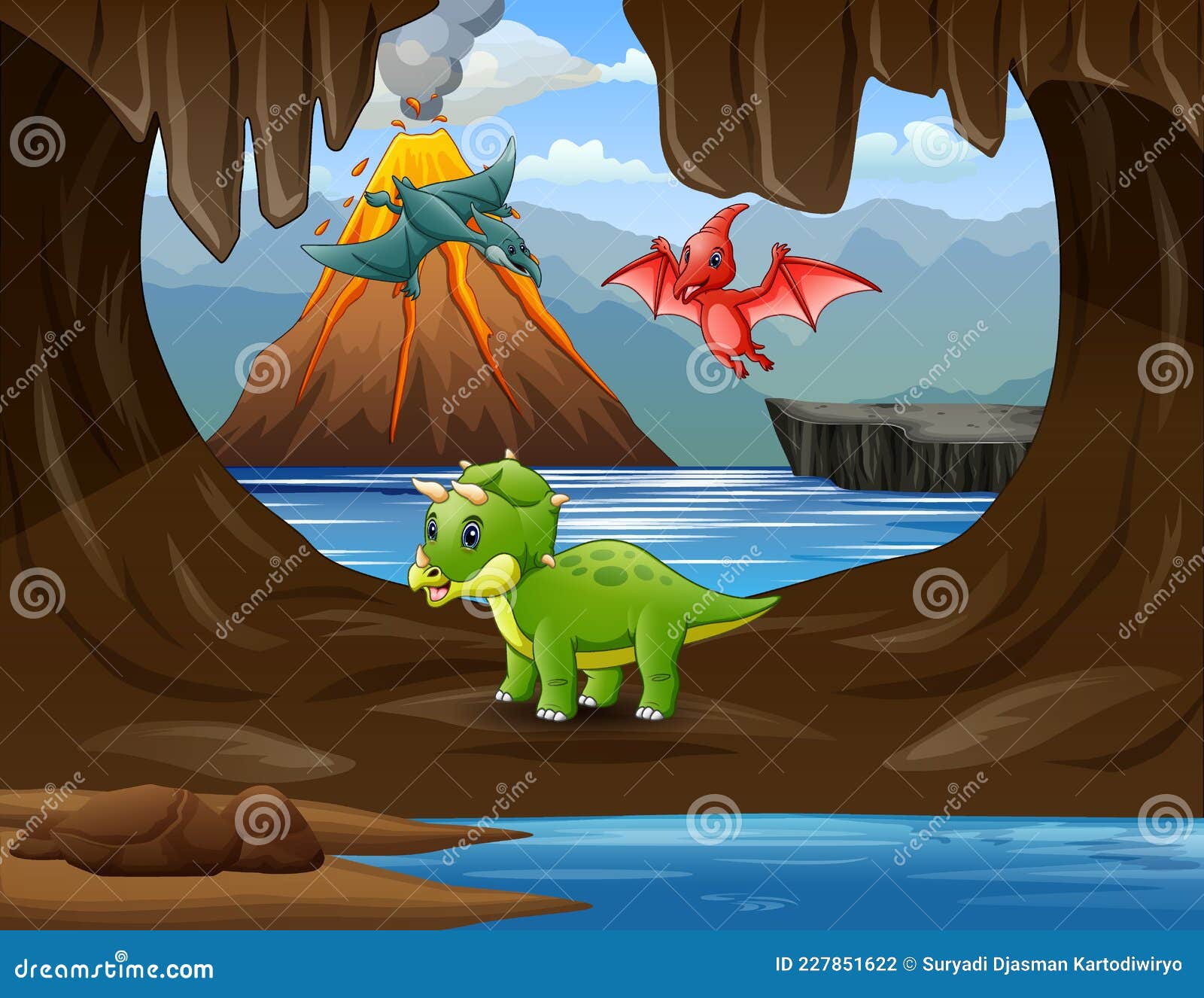 Cartoon Dinosaurs in the Cave Illustration Stock Vector - Illustration ...