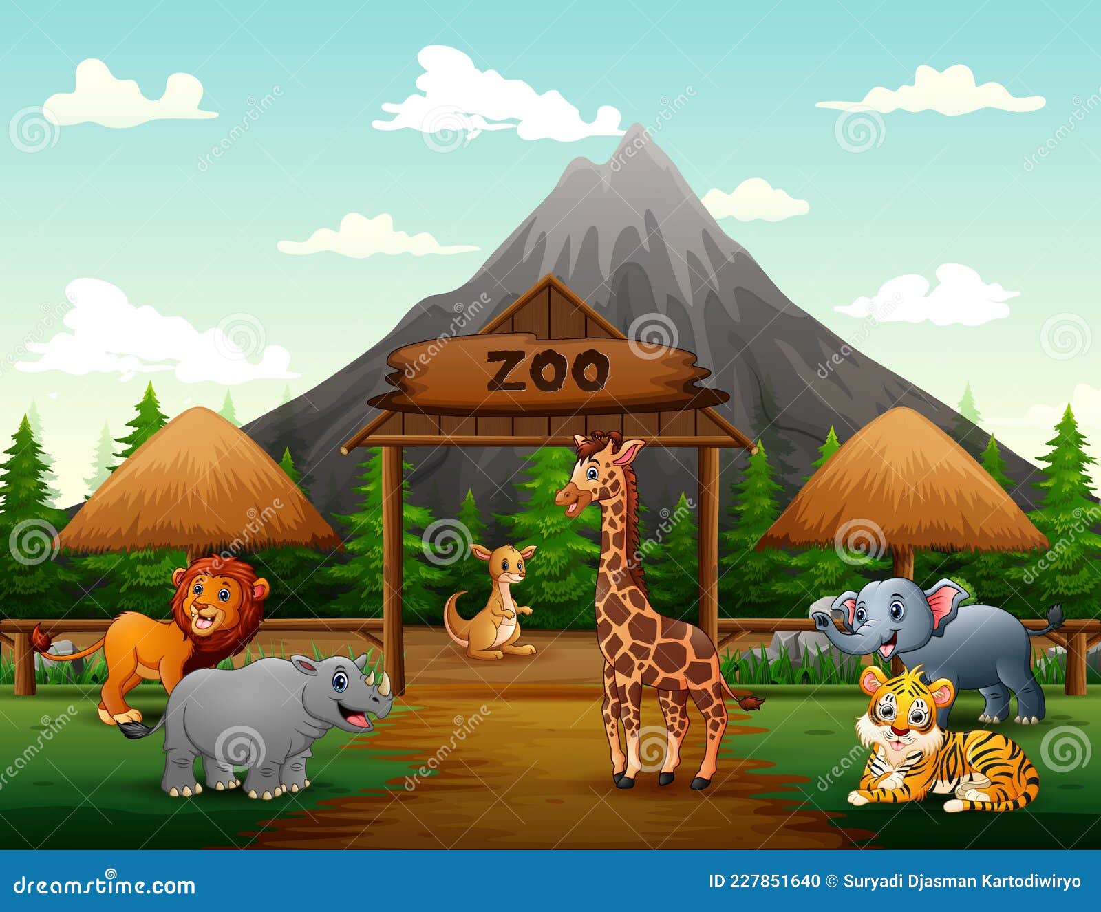 Zoo Entrance Gates Cartoon with Safari Animals Stock Vector ...
