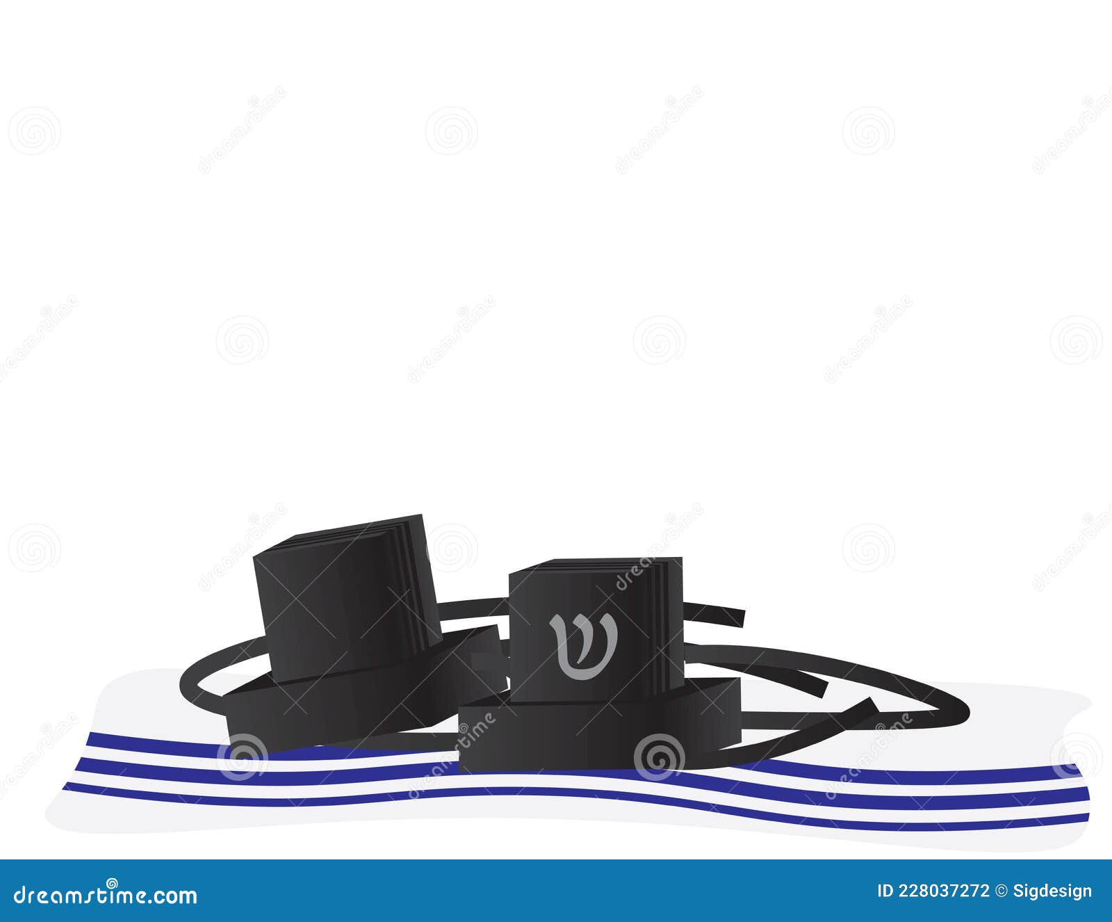 Vector Illustration of Black Tefillin and White Blue Tallit Stock ...