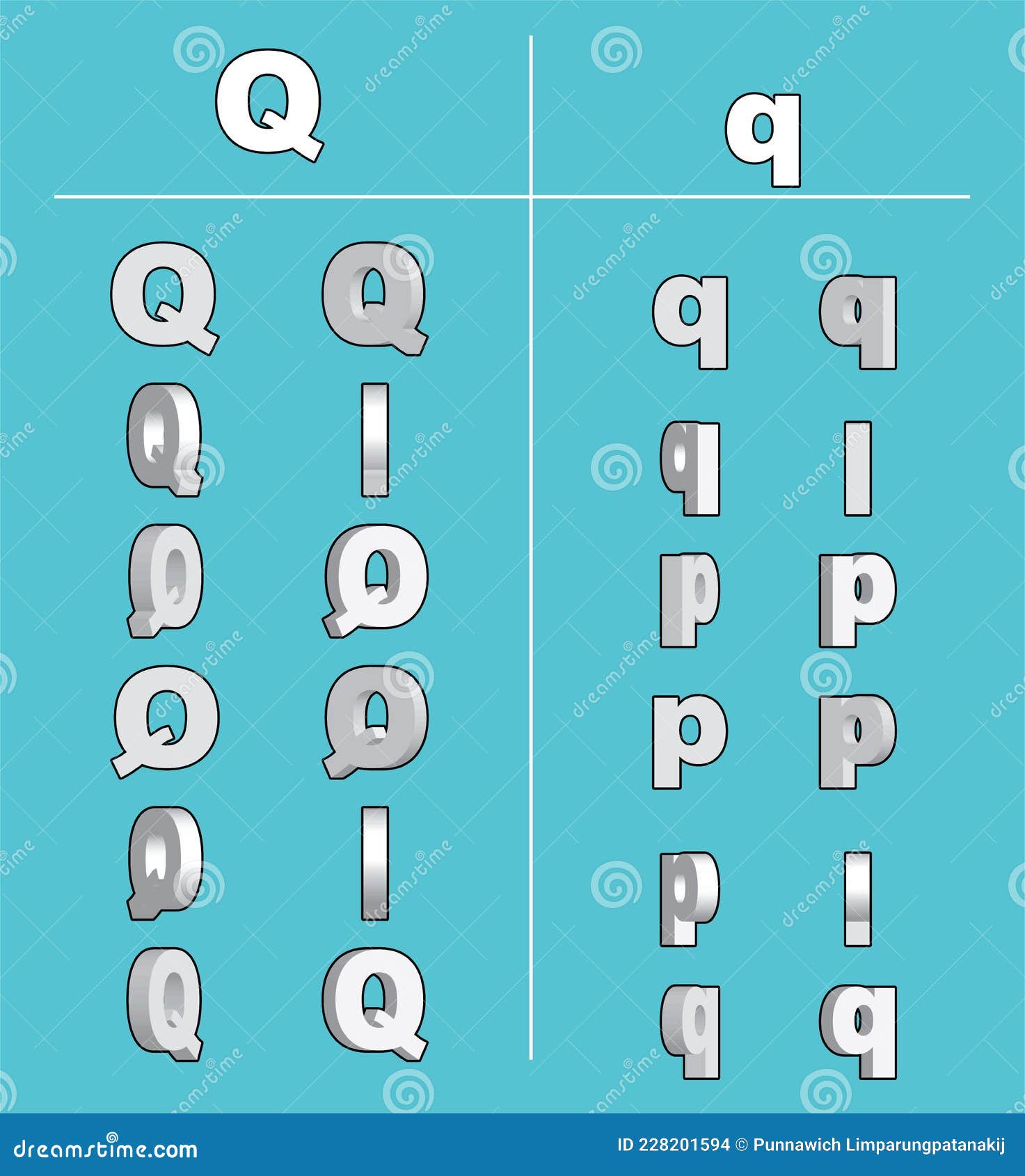 3D Animation Capital Letters Lower Case Q Stock Vector - Illustration ...