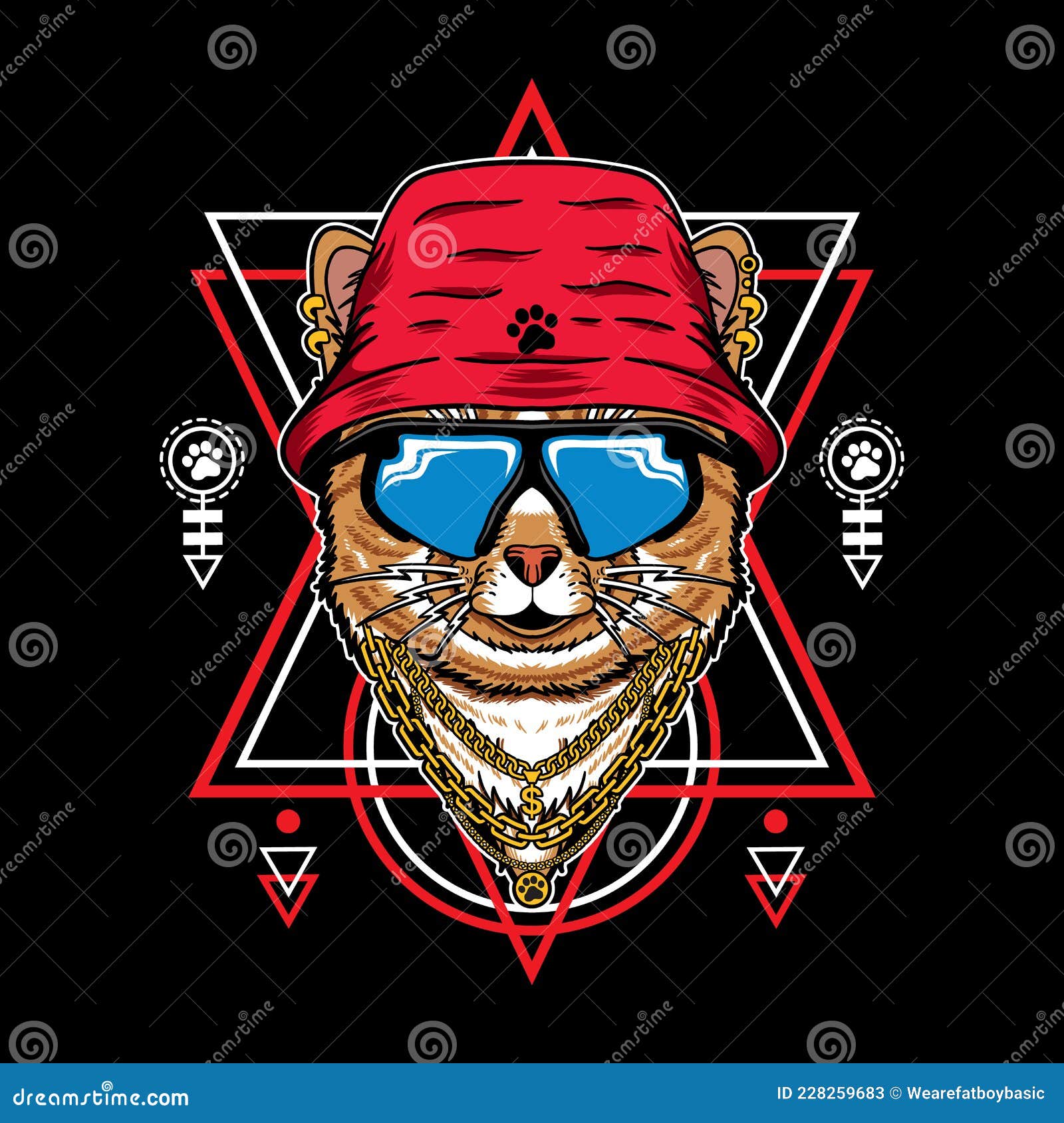 Vector Illustration of Cat Cartoon with Vintage Retro Hip Hop Rapper ...