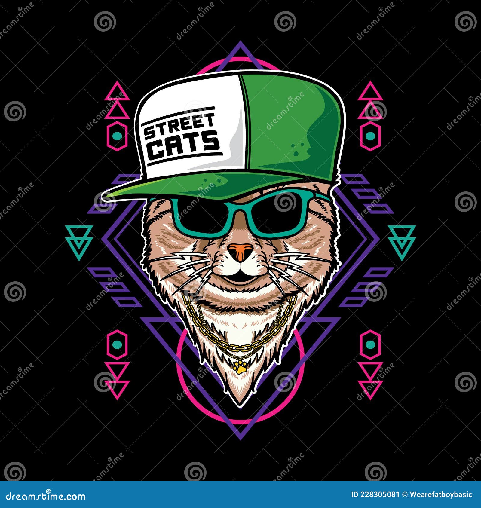Vector Illustration Of Cat Cartoon With Vintage Retro Hip Hop Rapper ...