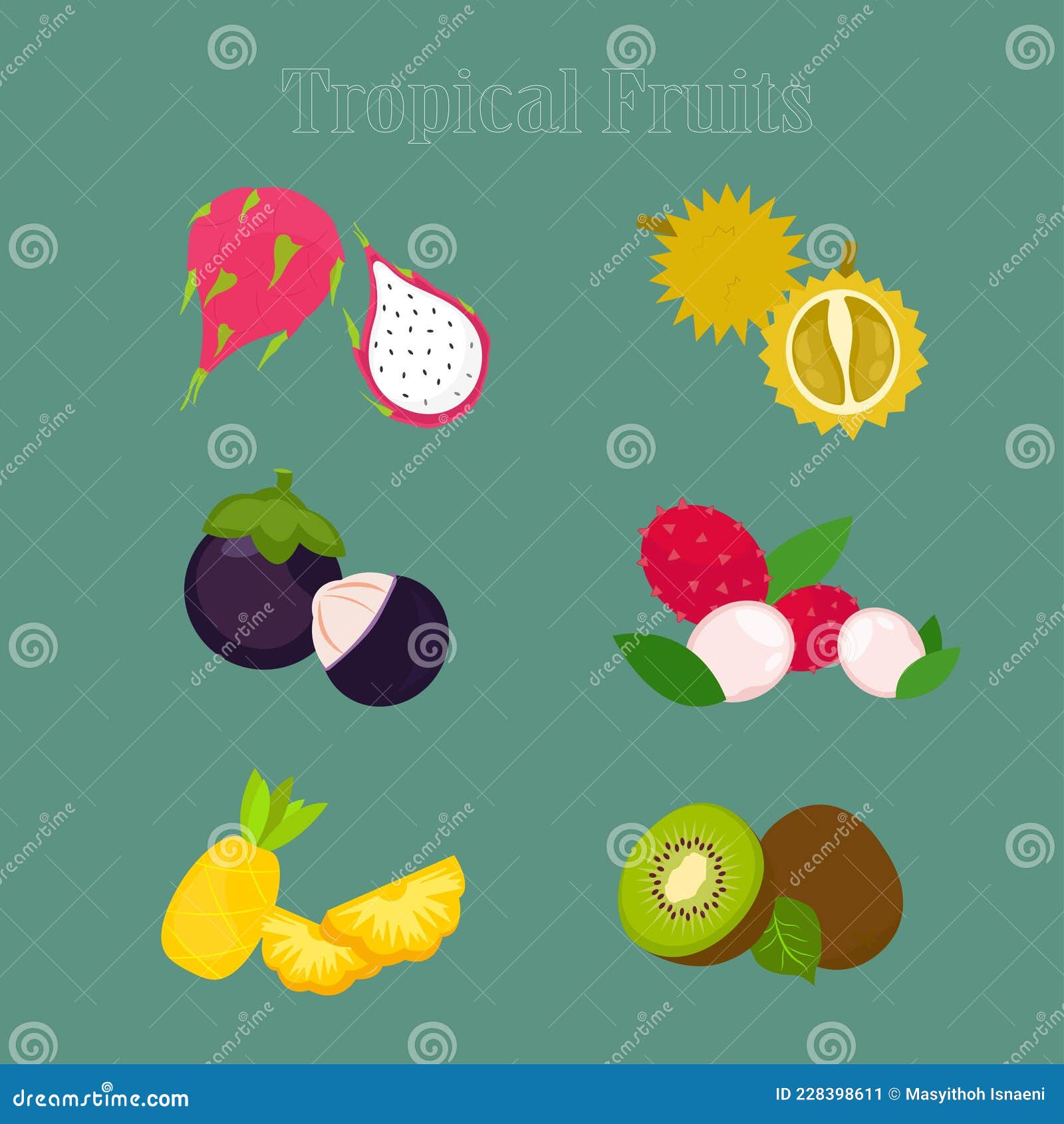 Tropical Fruits Dragon Fruit Buah Naga Durian Duren Rambutan Mangosteen ...