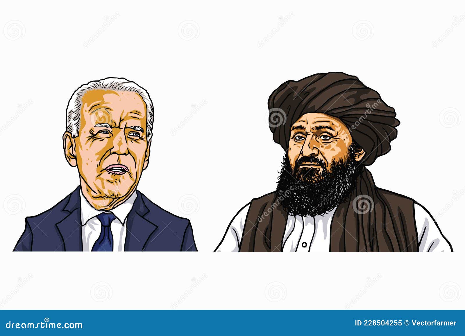 Joe Biden and Abdul Ghani Baradar, the Leader of the Taliban Vector ...