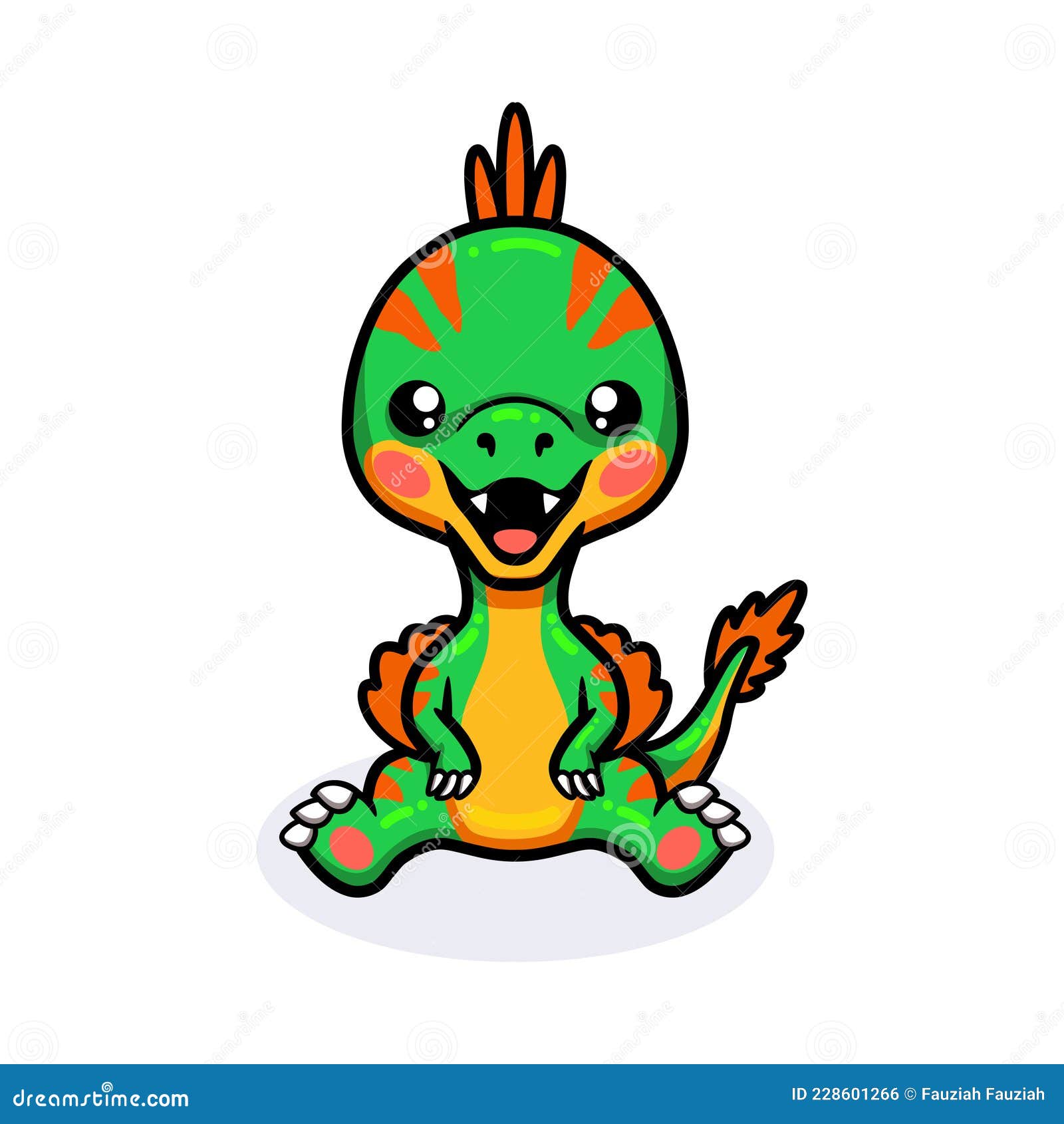 Cute Little Oviraptor Dinosaur Cartoon Sitting Vector Illustration ...
