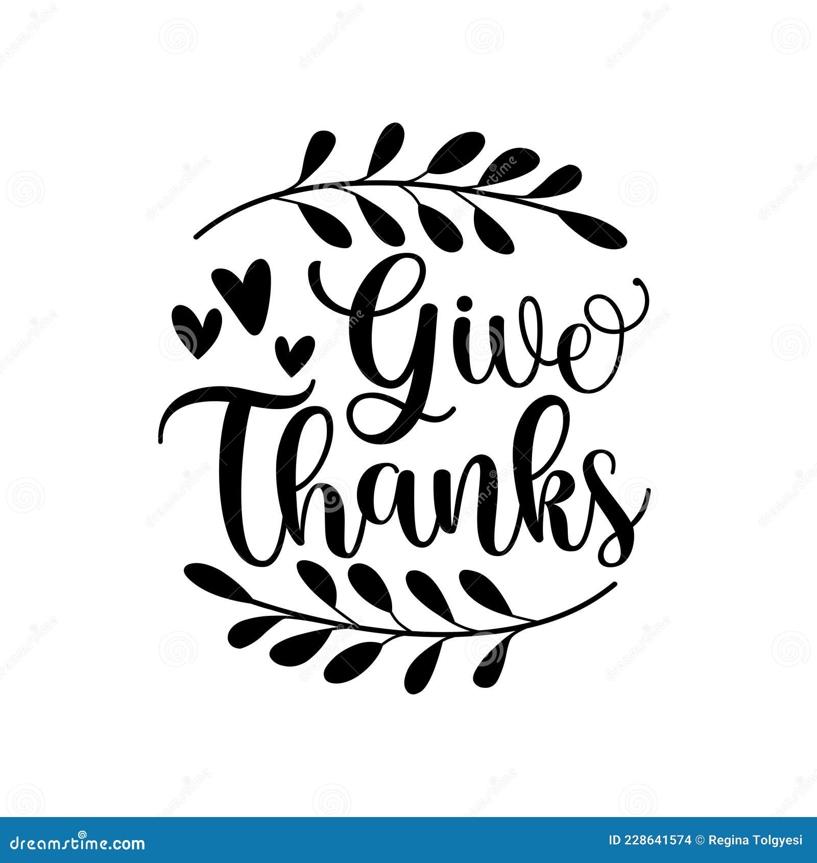 Give Thanks - Hand Lettering Typography with Autumn Leaves. Stock ...