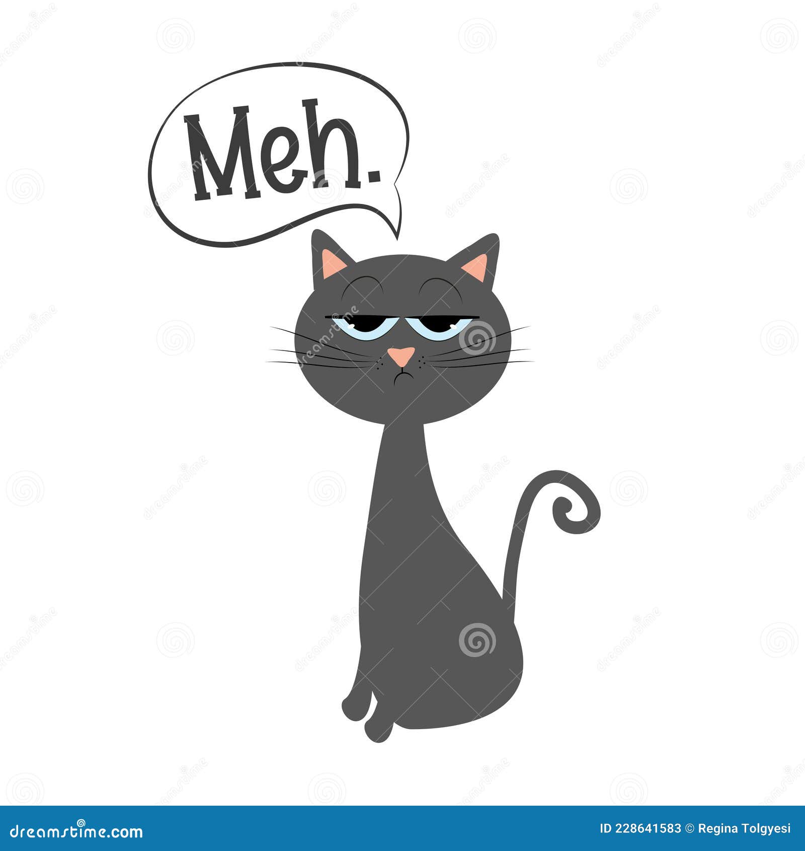Meh. - funny sulky cat stock vector. Illustration of drawn - 228641583