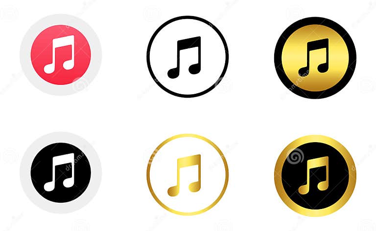 Collection of Colourful and Gold Music Icon Vector Isolated on White ...