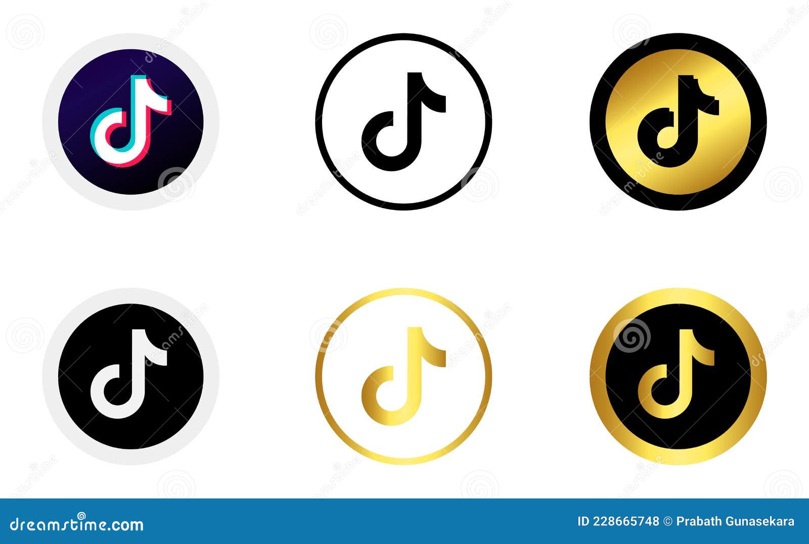 Collection of Coloured and Gold Tiktok Icon Vector Isolated on White ...