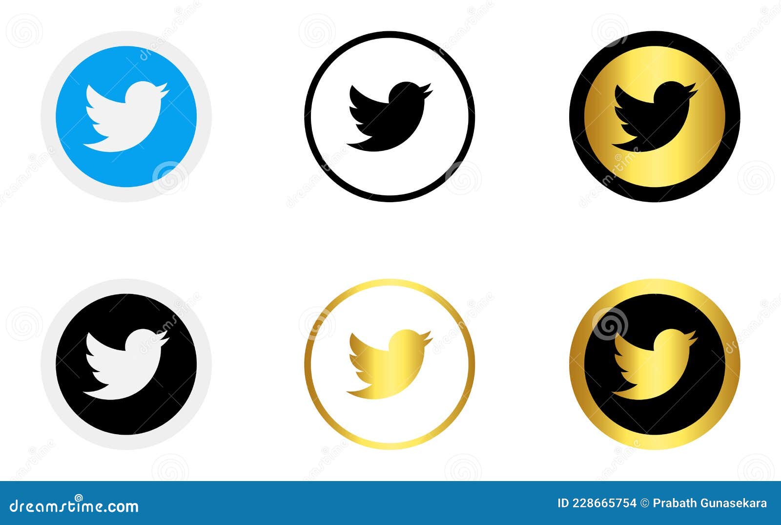 Collection of Coloured and Gold Rounded Twitter Logo Icon Editorial ...