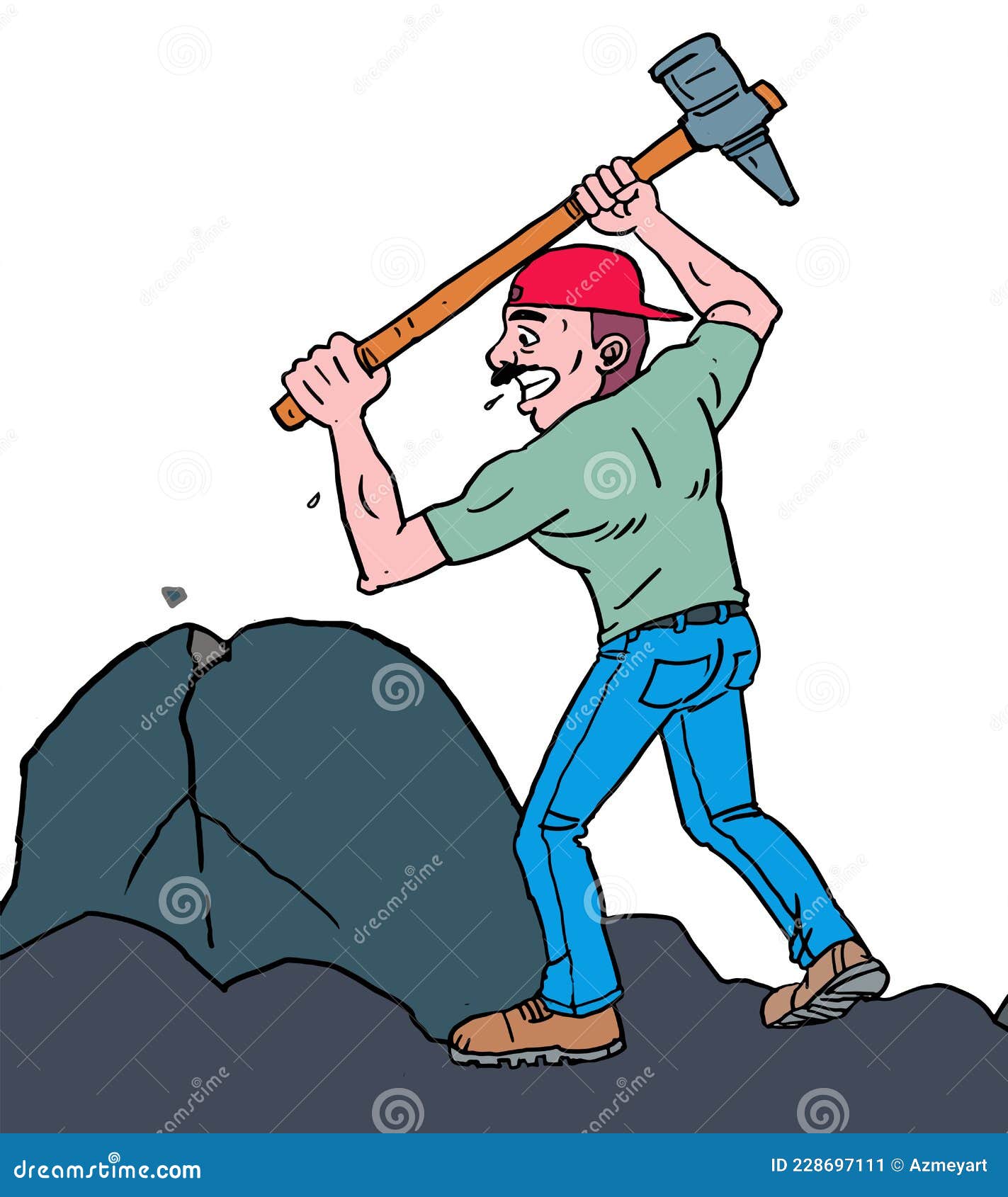 Man Holding Hammer Getting Ready To Crack the Rock Stock Vector ...