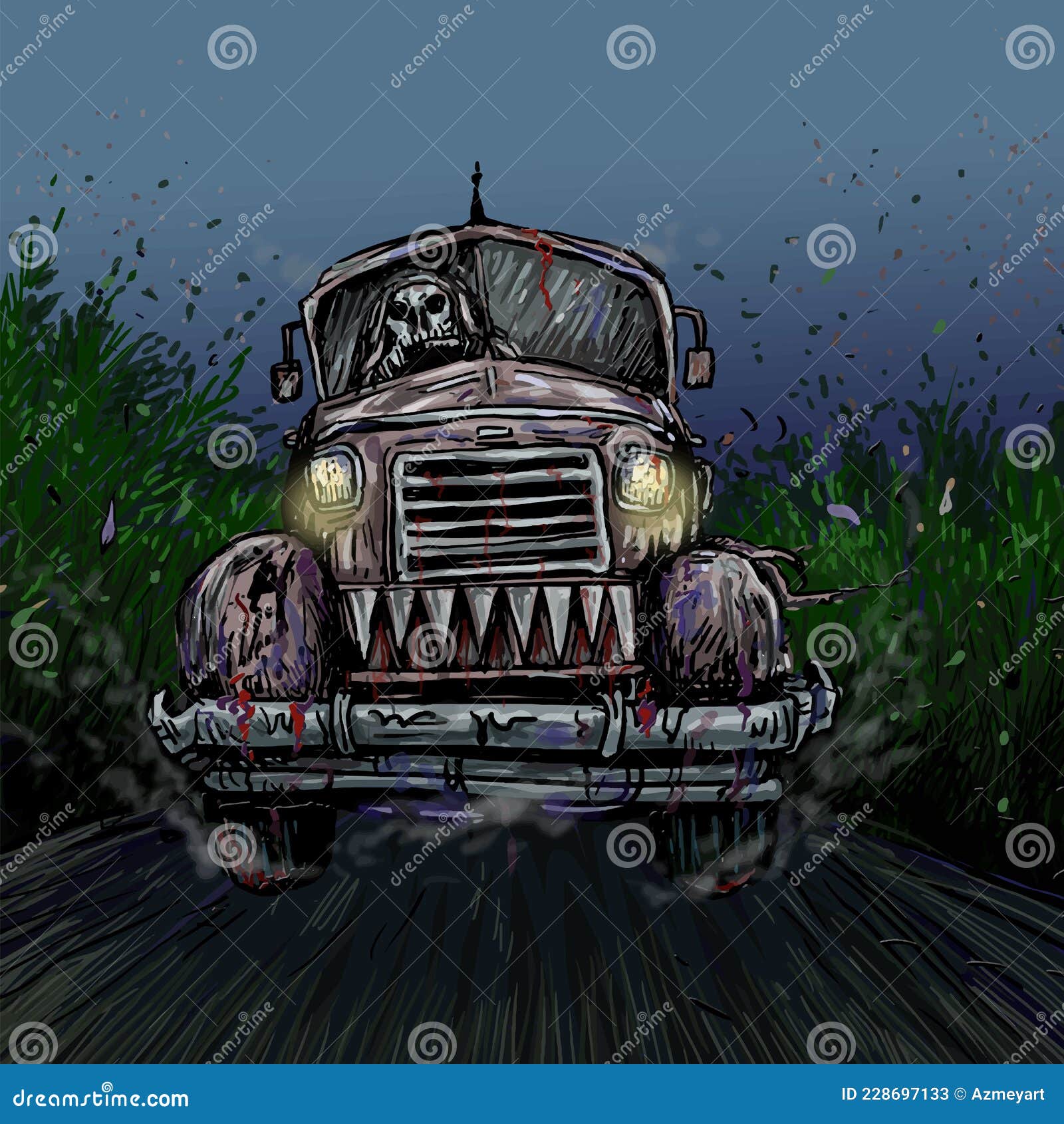 Ghost driving in the truck stock vector. Illustration of poster - 228697133