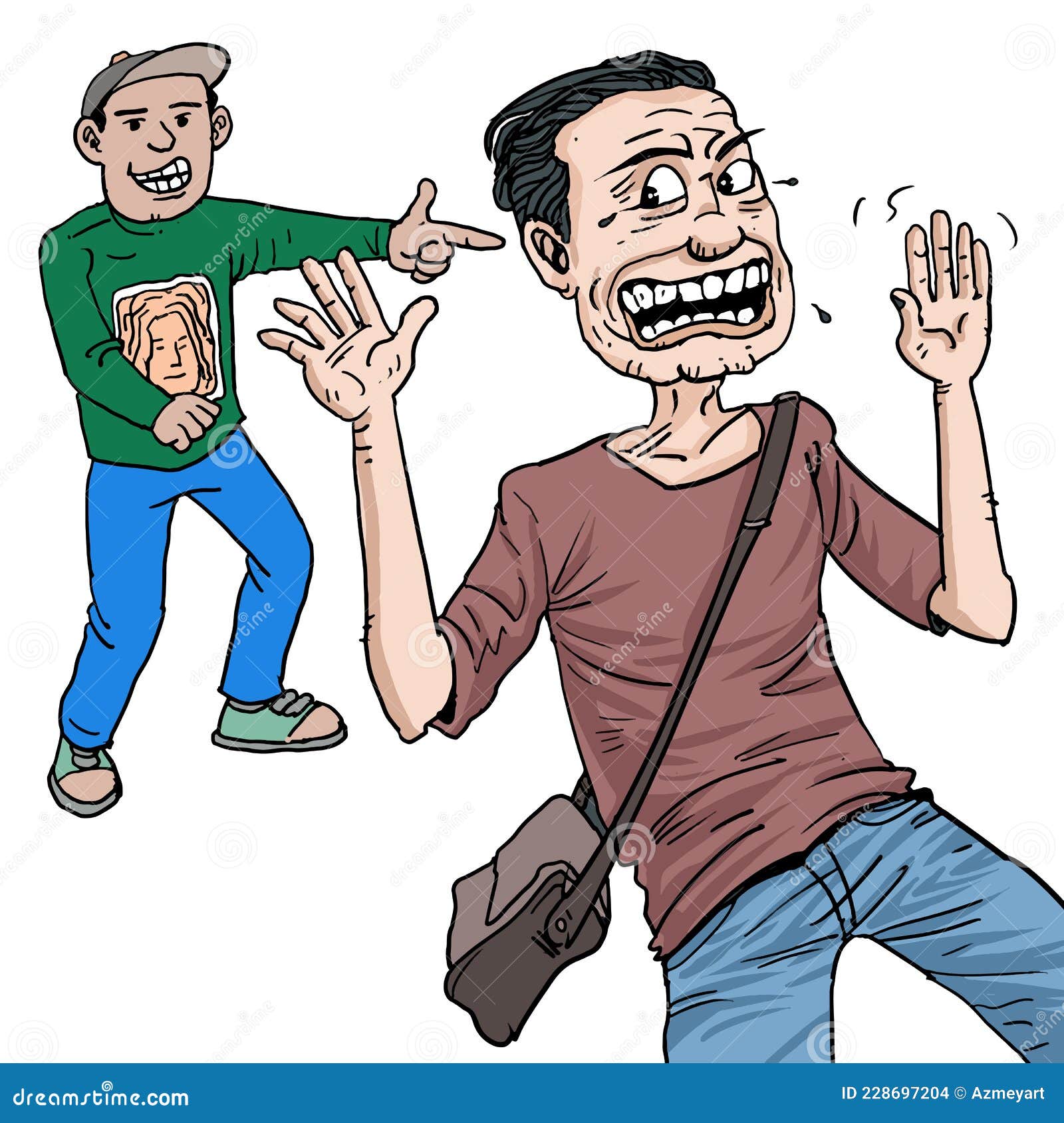 The Prank Man Disguised As a Robber Scared His Friend Stock Vector ...