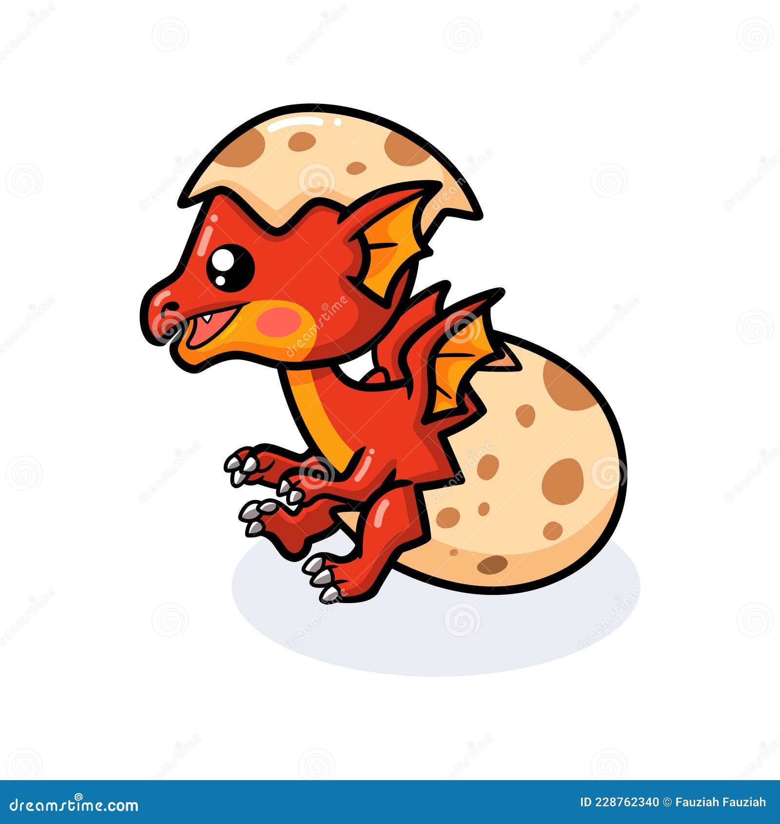 Cute Red Little Dragon Cartoon Hatching from Egg Stock Vector ...
