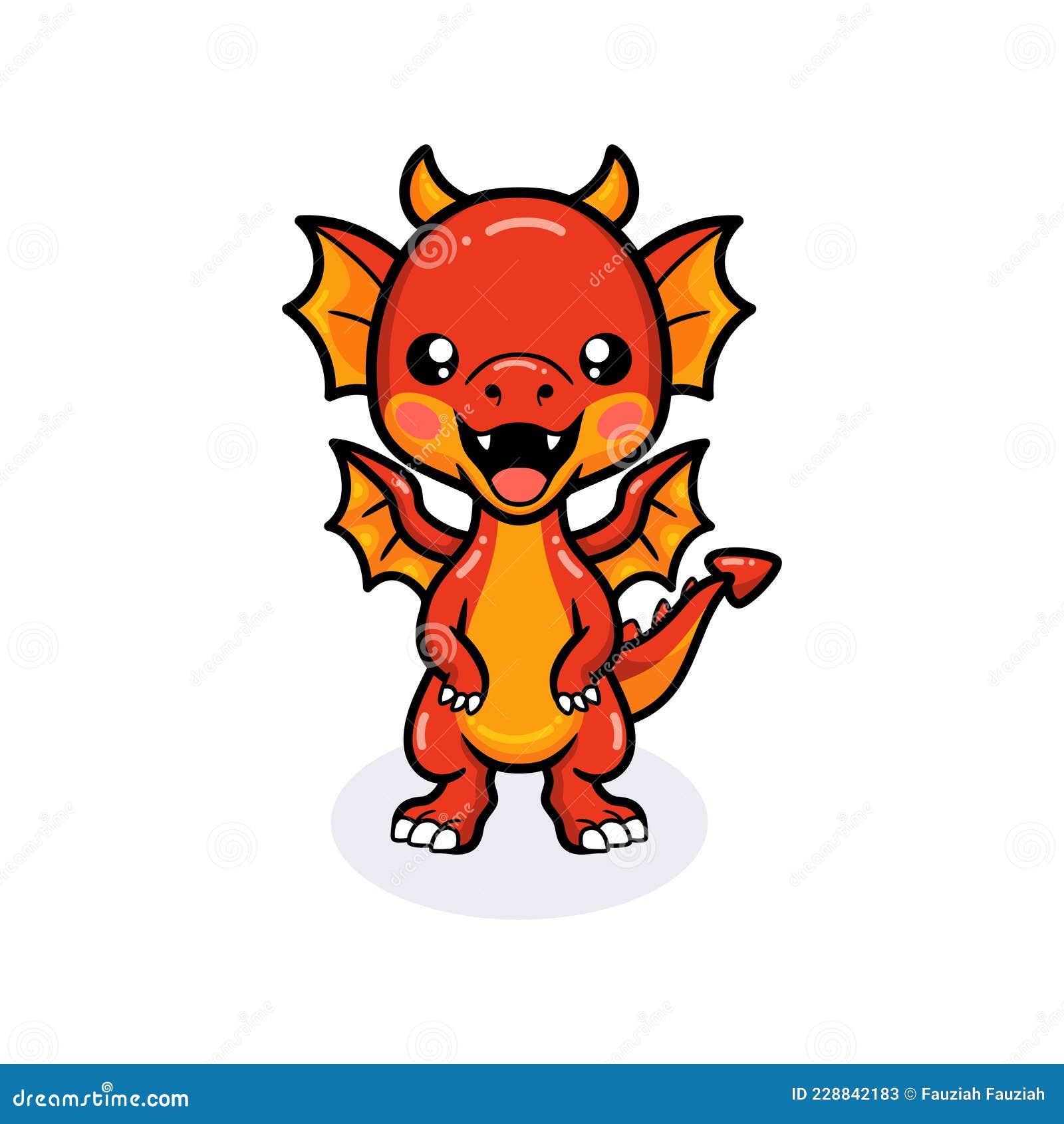 Cute Red Little Dragon Cartoon Waving Hands Stock Vector - Illustration ...