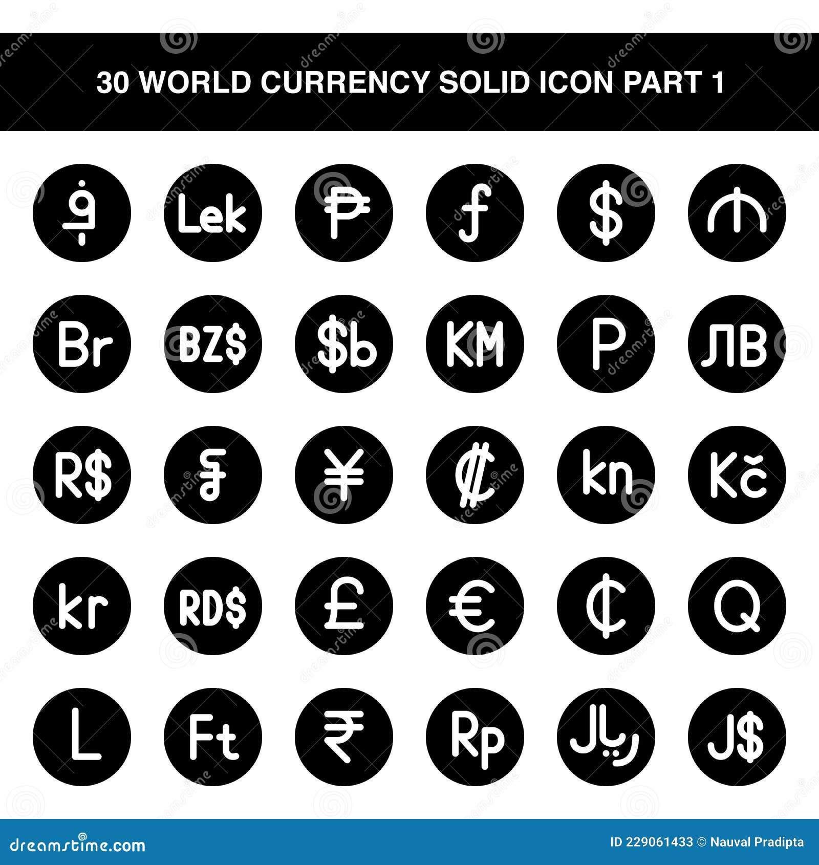 30 World Currency Icon Set Part 1 Solid Style Icon Stock Vector ...