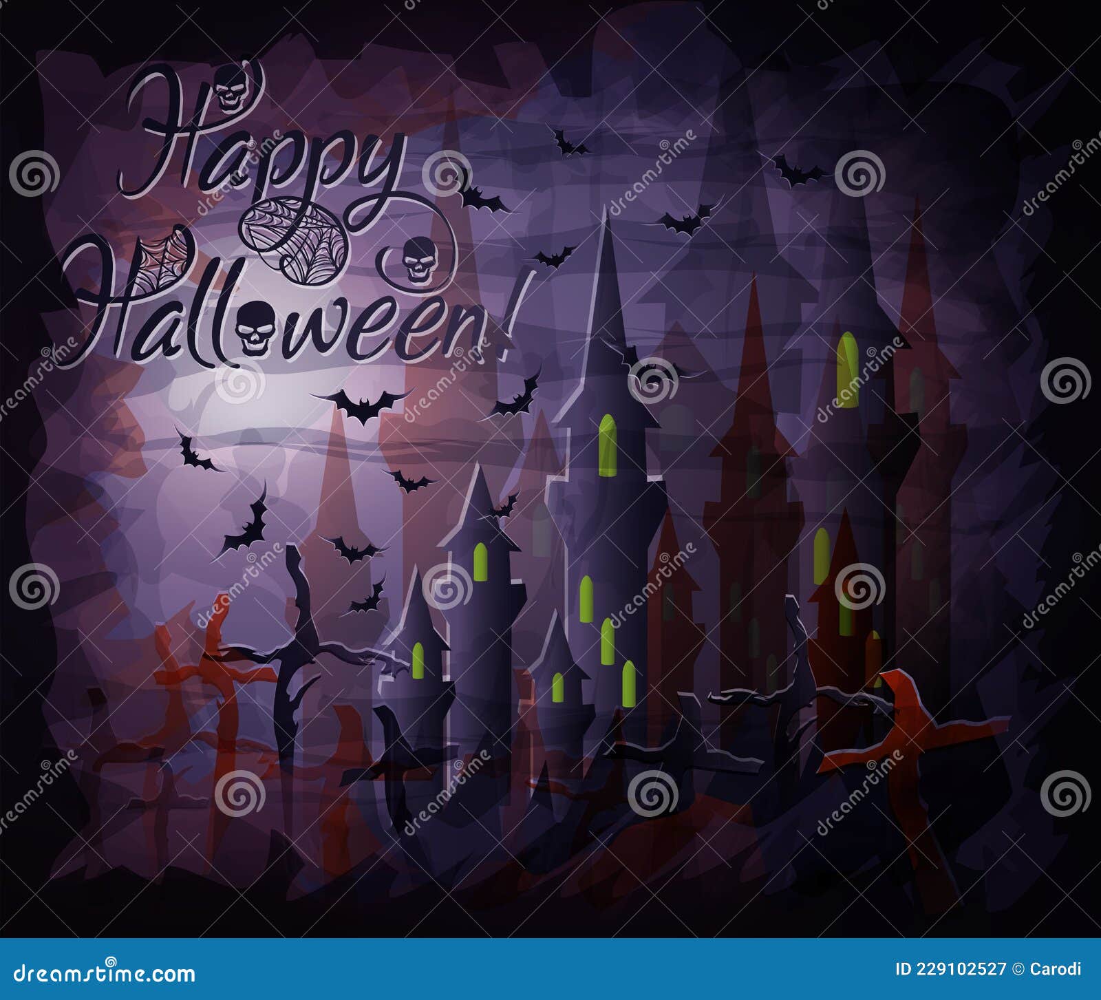 Sinister Castle With Full Moon At Night Vector Illustration On A White ...