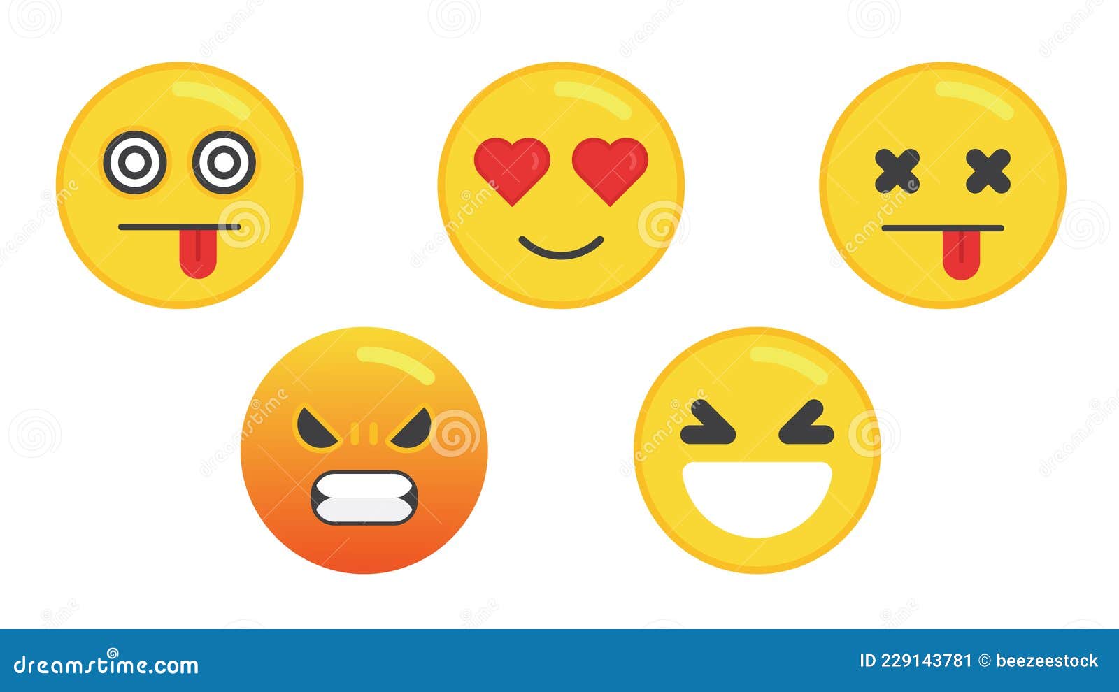 Set Of Five Emoticons. Cartoon Vector | CartoonDealer.com #229143781