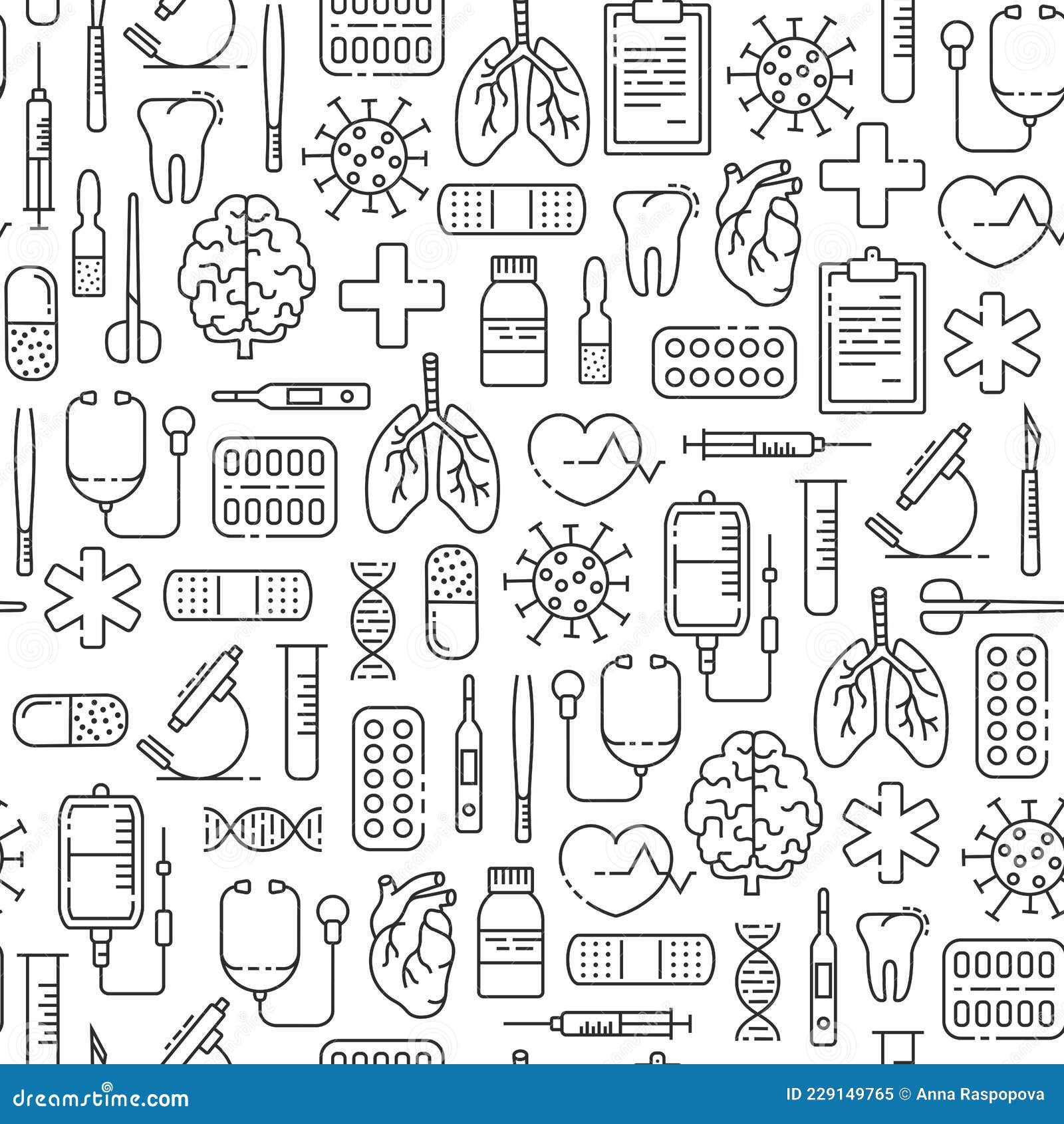Seamless Pattern with Outline Medical Icons Stock Vector - Illustration ...