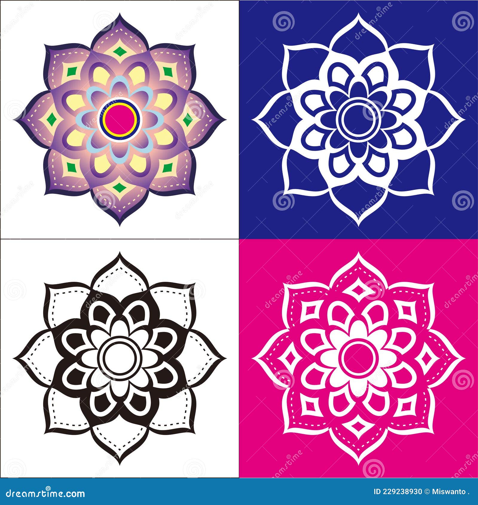 Blooming Flower Set Illustration, Simple Flat Design Stock Illustration ...