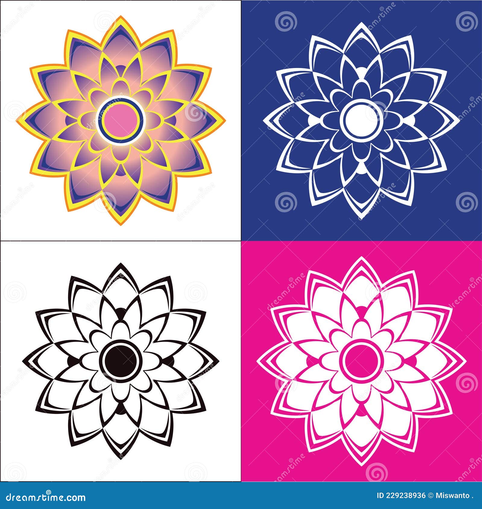 Blooming Flower Set Illustration, Simple Flat Design Stock Illustration ...