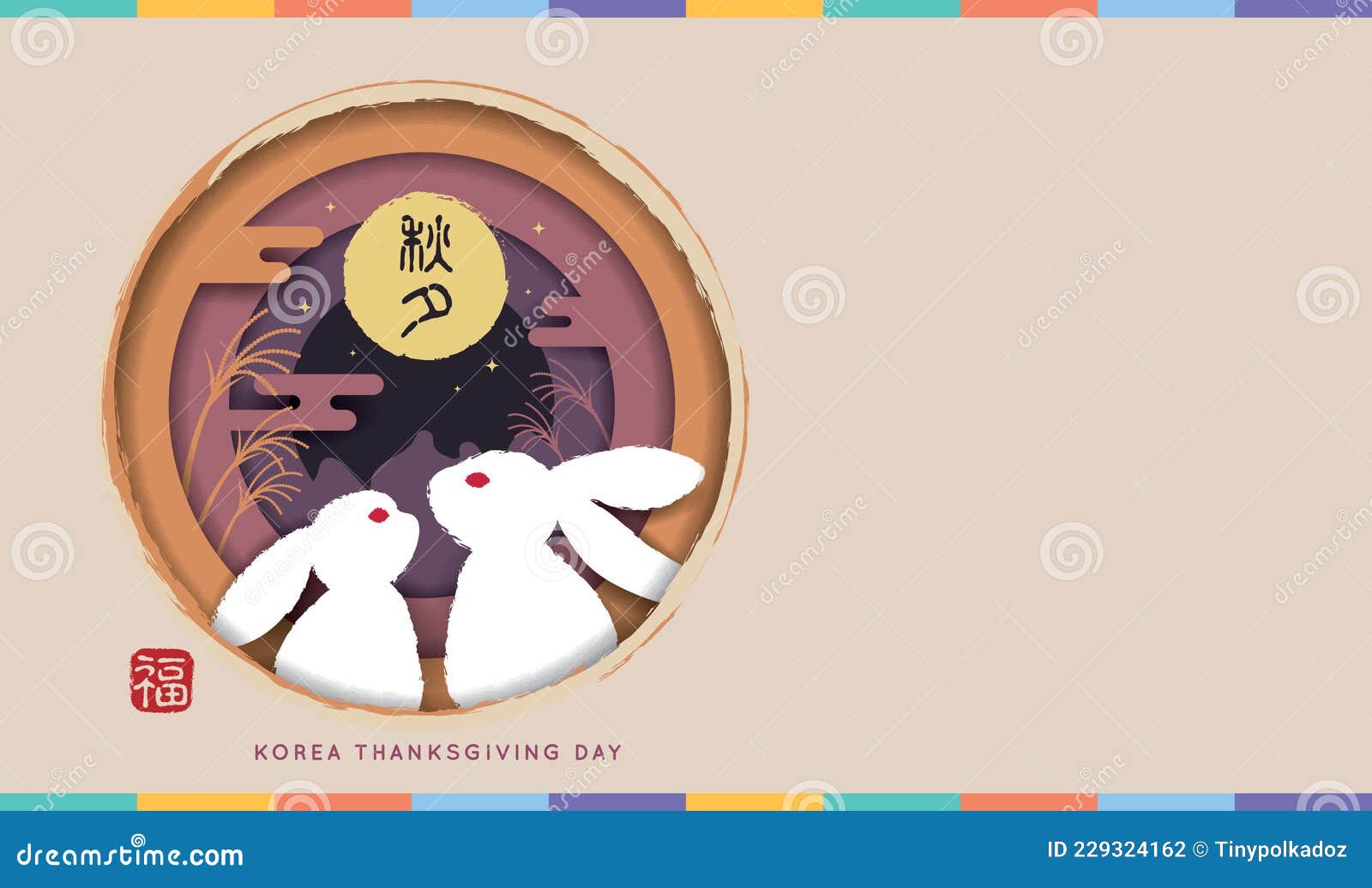 Chuseok Korean Thanksgiving Day - Rabbits with Full Moon on Die Cut ...