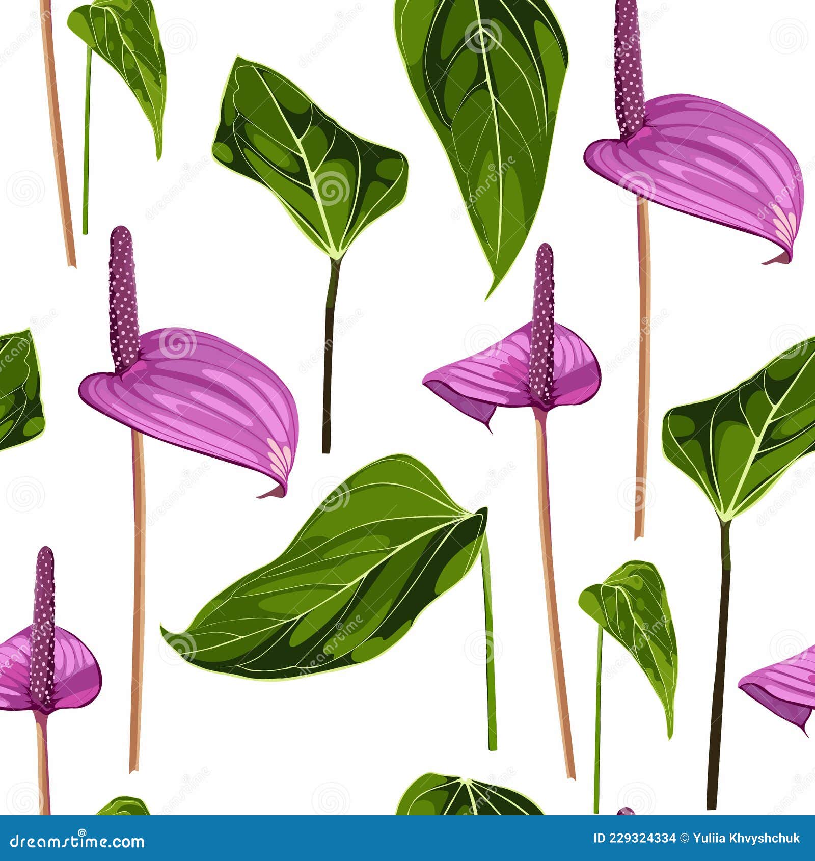 Anthurium. Seamless Floral Pattern with Violet Glossy Flowers and ...