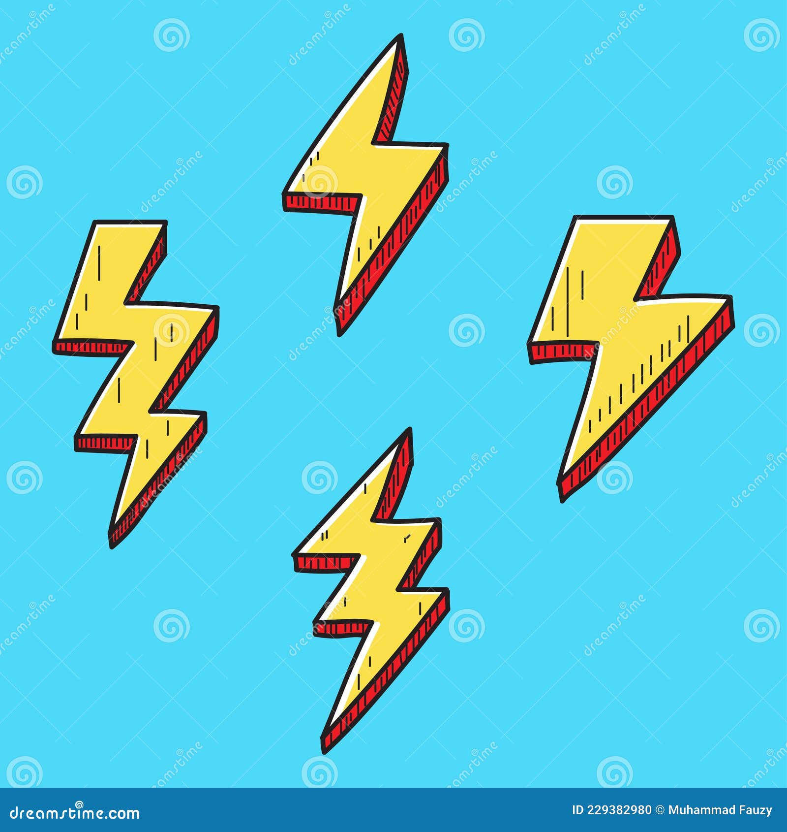 Cute Lightning Vector Collection Isolated on Blue Background Stock ...