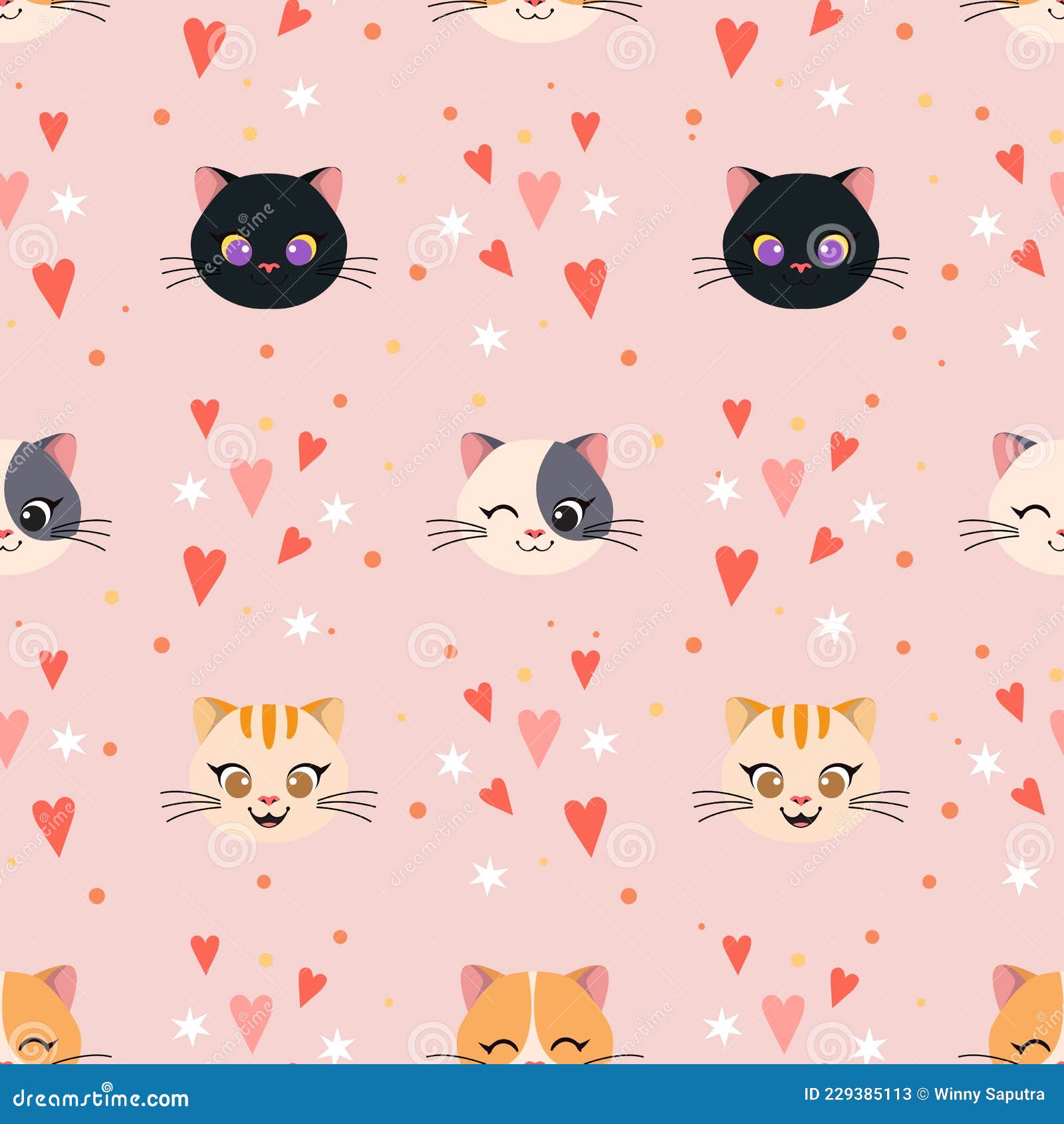 Cute Cat Face Seamless Pattern Stock Vector - Illustration of paper ...