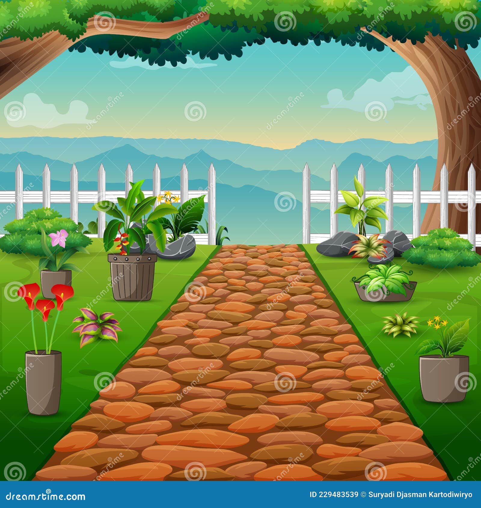 Stone Path in the Garden Illustration Stock Vector - Illustration of ...