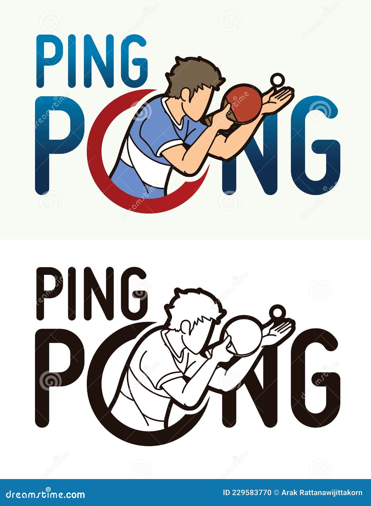 Ping Pong or Table Tennis Text with Sport Player Graphic Vector Stock ...