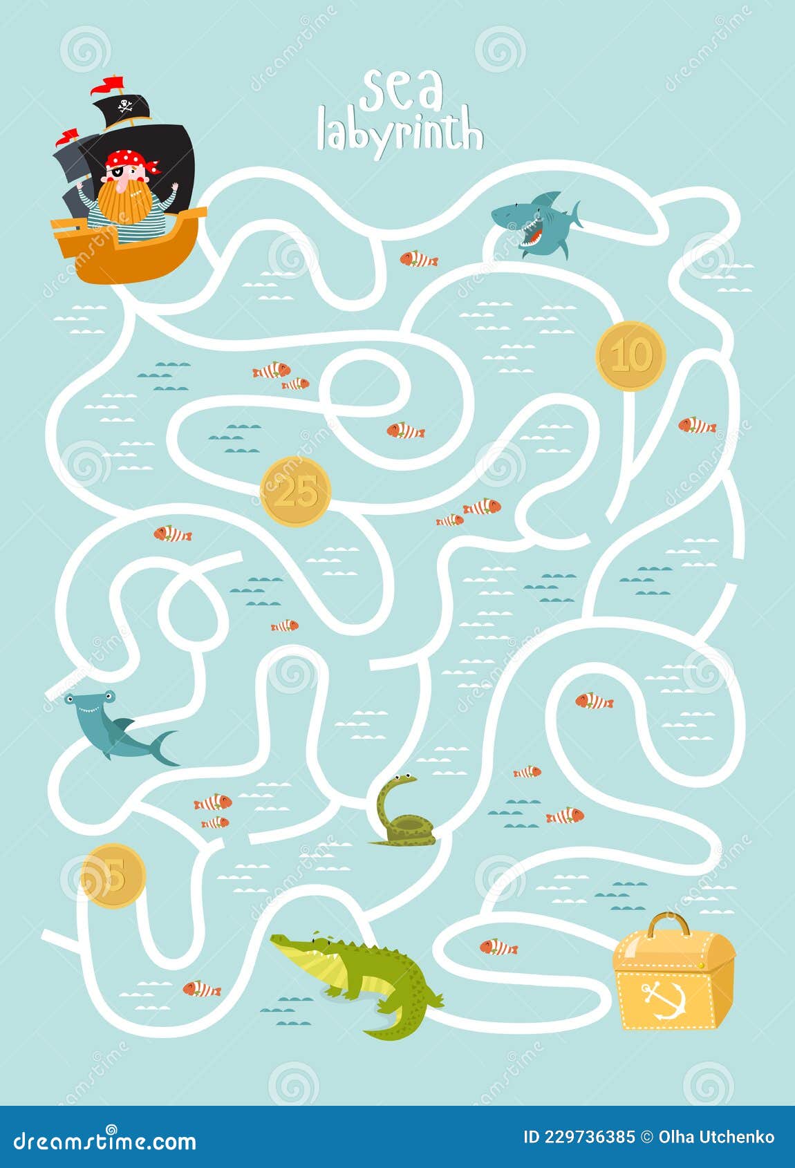 Print. Labyrinths. Find the Treasure. Stock Vector - Illustration of ...