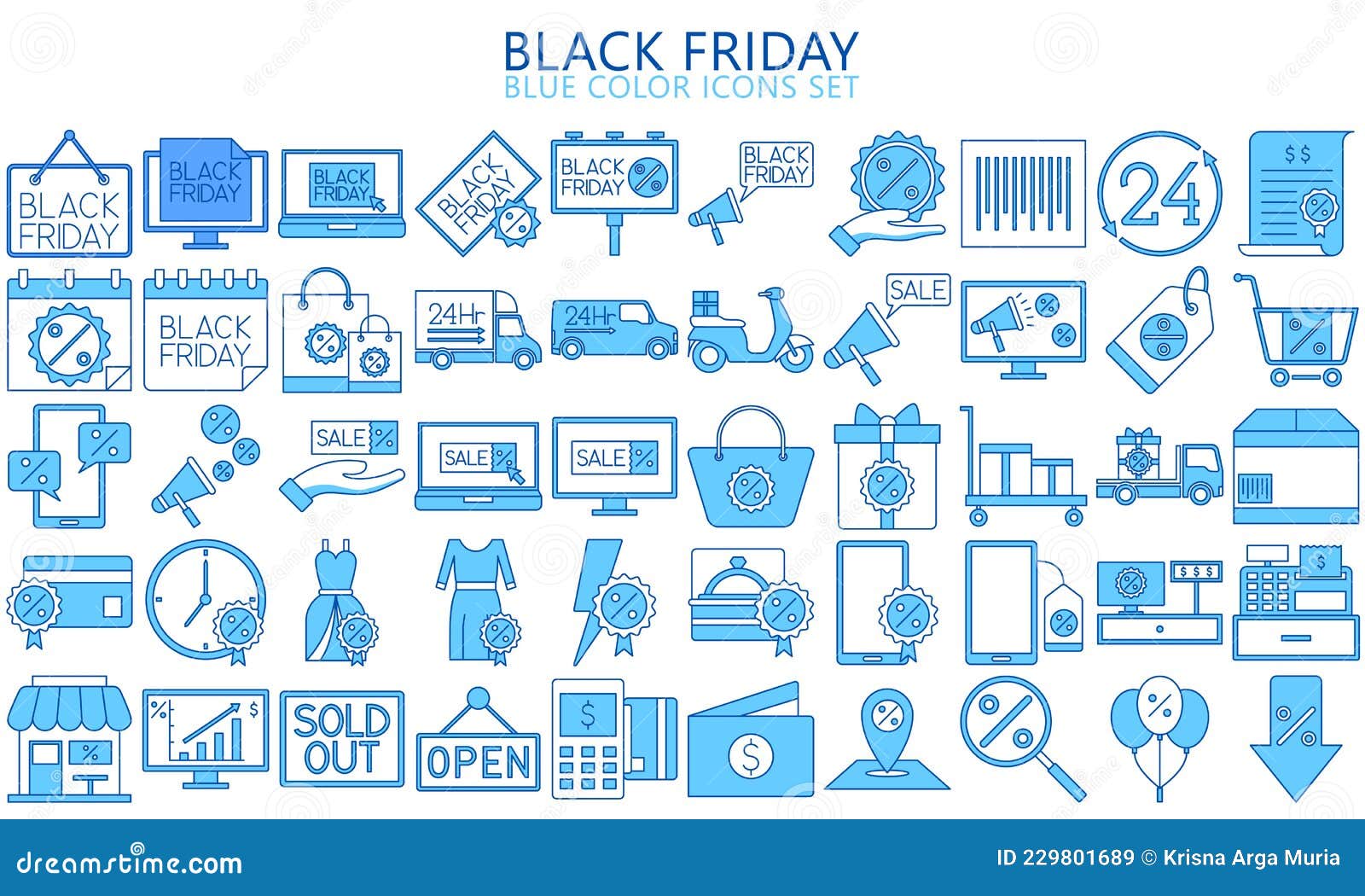 Black Friday Blue Color Icon Set Stock Vector - Illustration of cheap ...