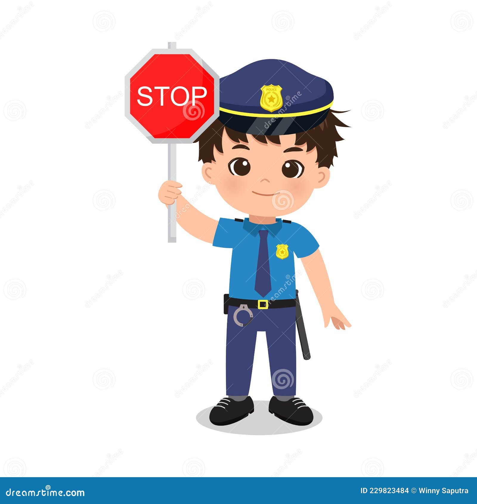 Cute Police Man with Stop Sign. Stock Vector - Illustration of crime ...