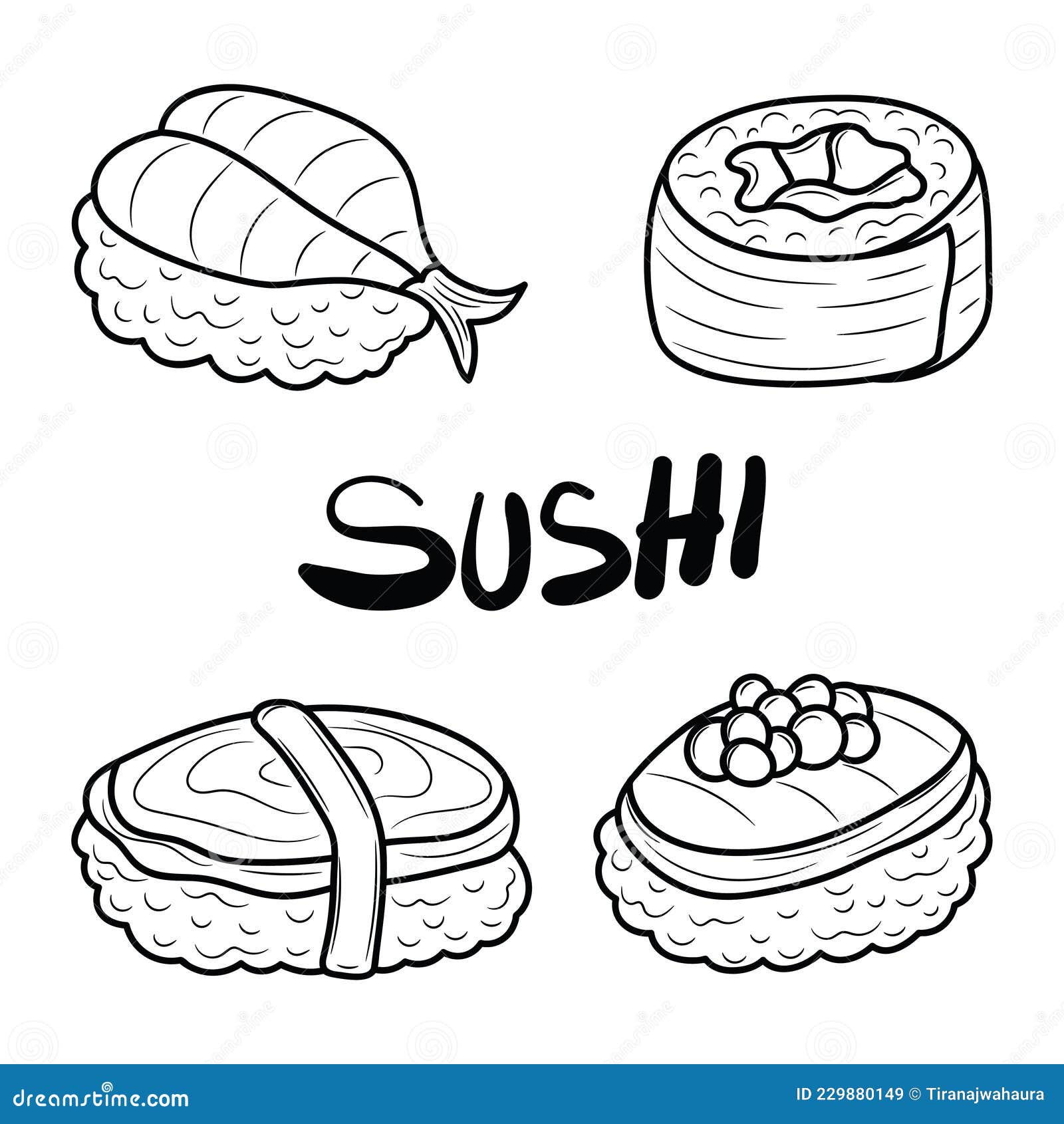 Simple Sushi Food Vector Illustration, Outline Vector Style Stock ...