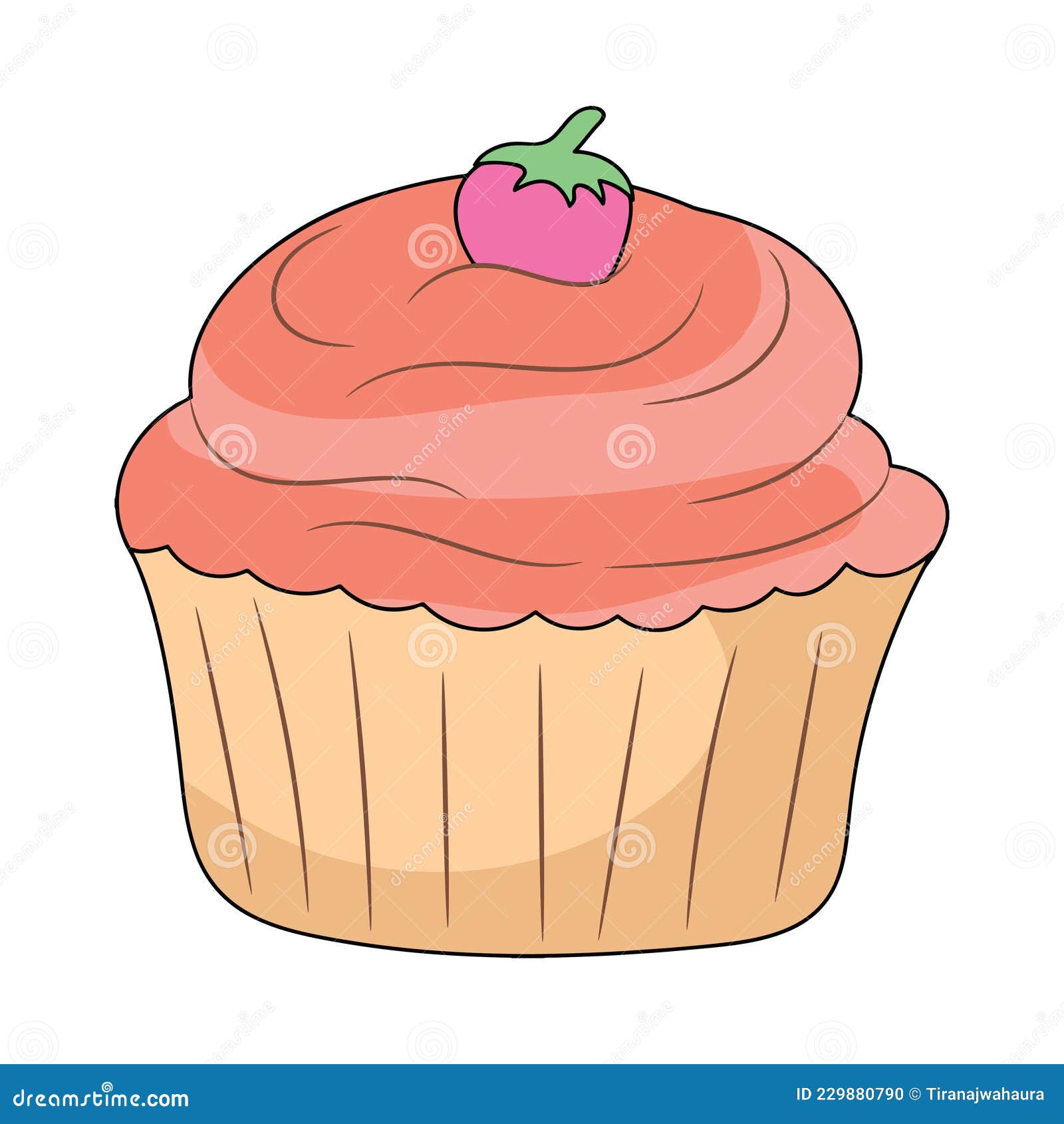 Simple Cupcake Outline Vector Illustration, Colored Linear Style Stock ...