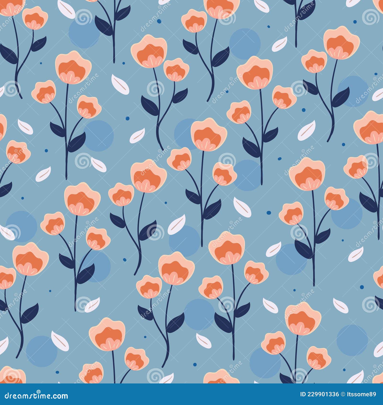 Seamless Pattern with Cute Cartoon Flowers and Leaves for Fabric Print ...