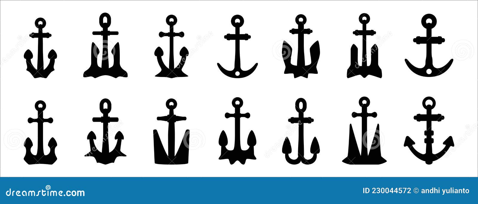 Anchor Icons Set Collection. Assorted Ship Anchors Vector Set. Nautical ...