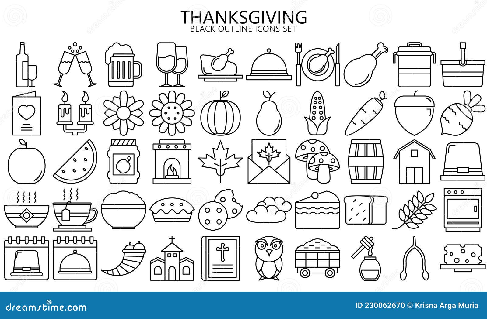 Thanksgiving Day Outline Vector Icon Set Stock Vector - Illustration of ...