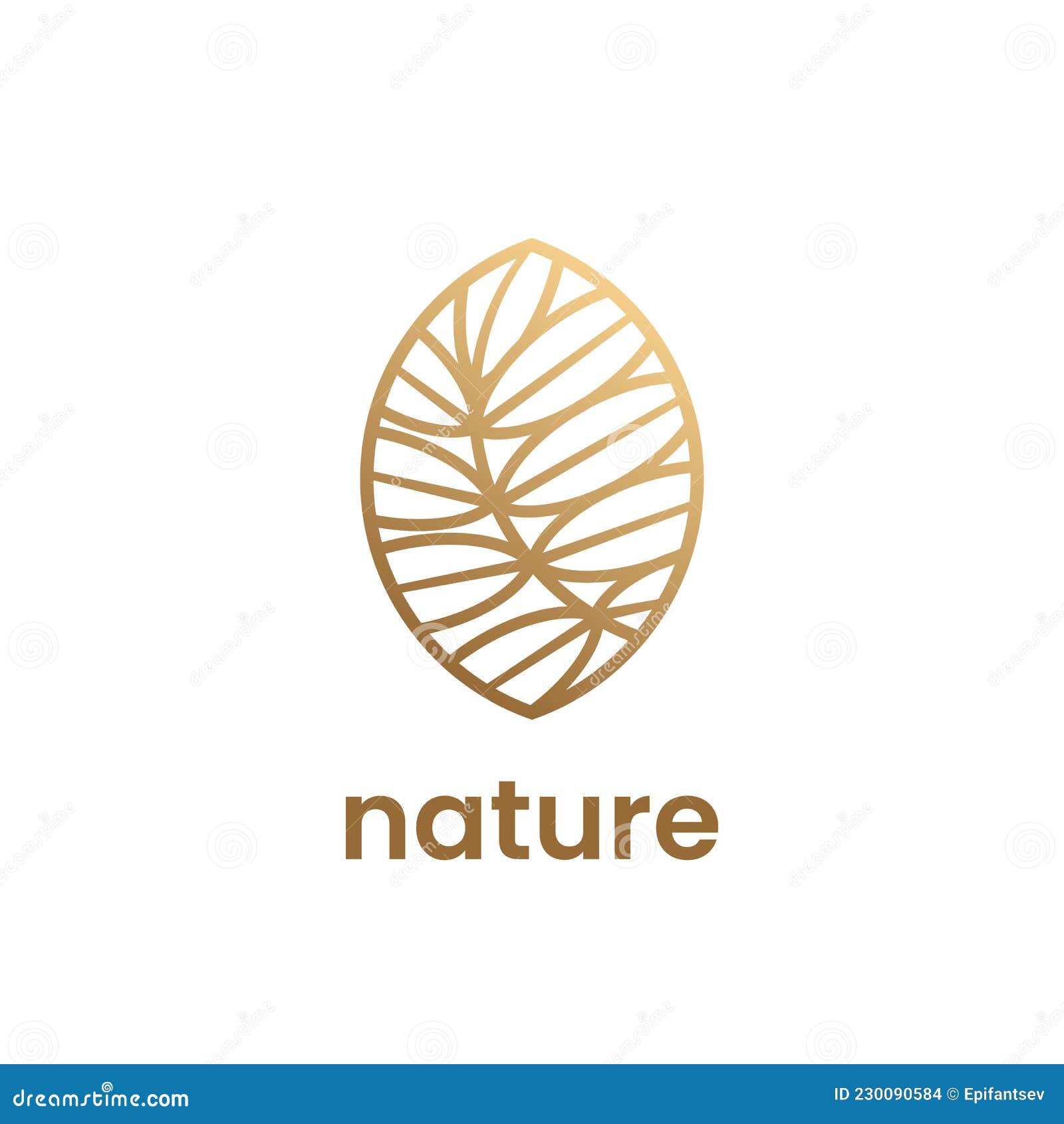 Nature Logo Template. Golden Emblem with Leaf in Outline Style Stock ...